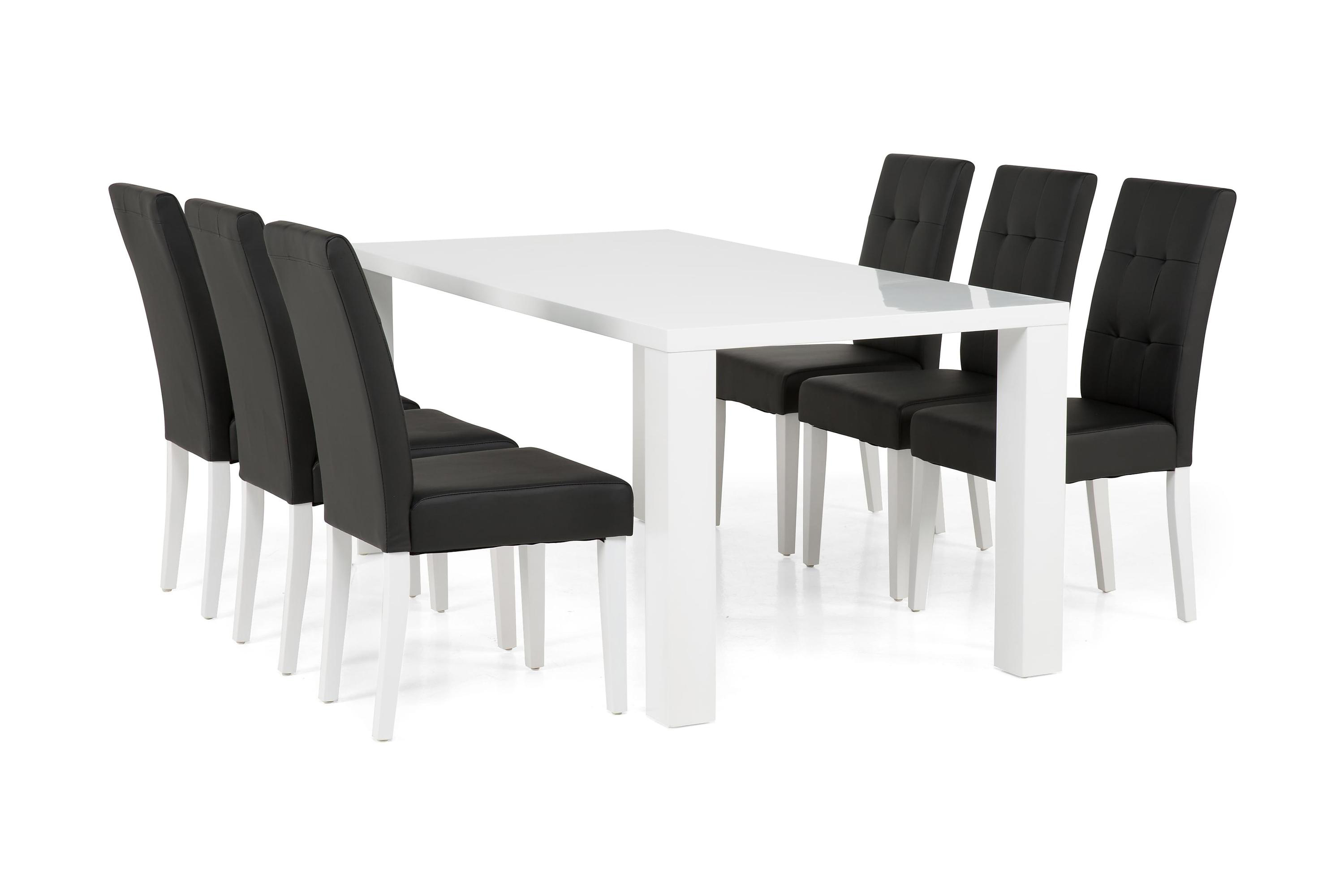 SALA Matbord 180 Vit + 6 VIKTOR Stol Svart Konstläder - Matgrupp ...