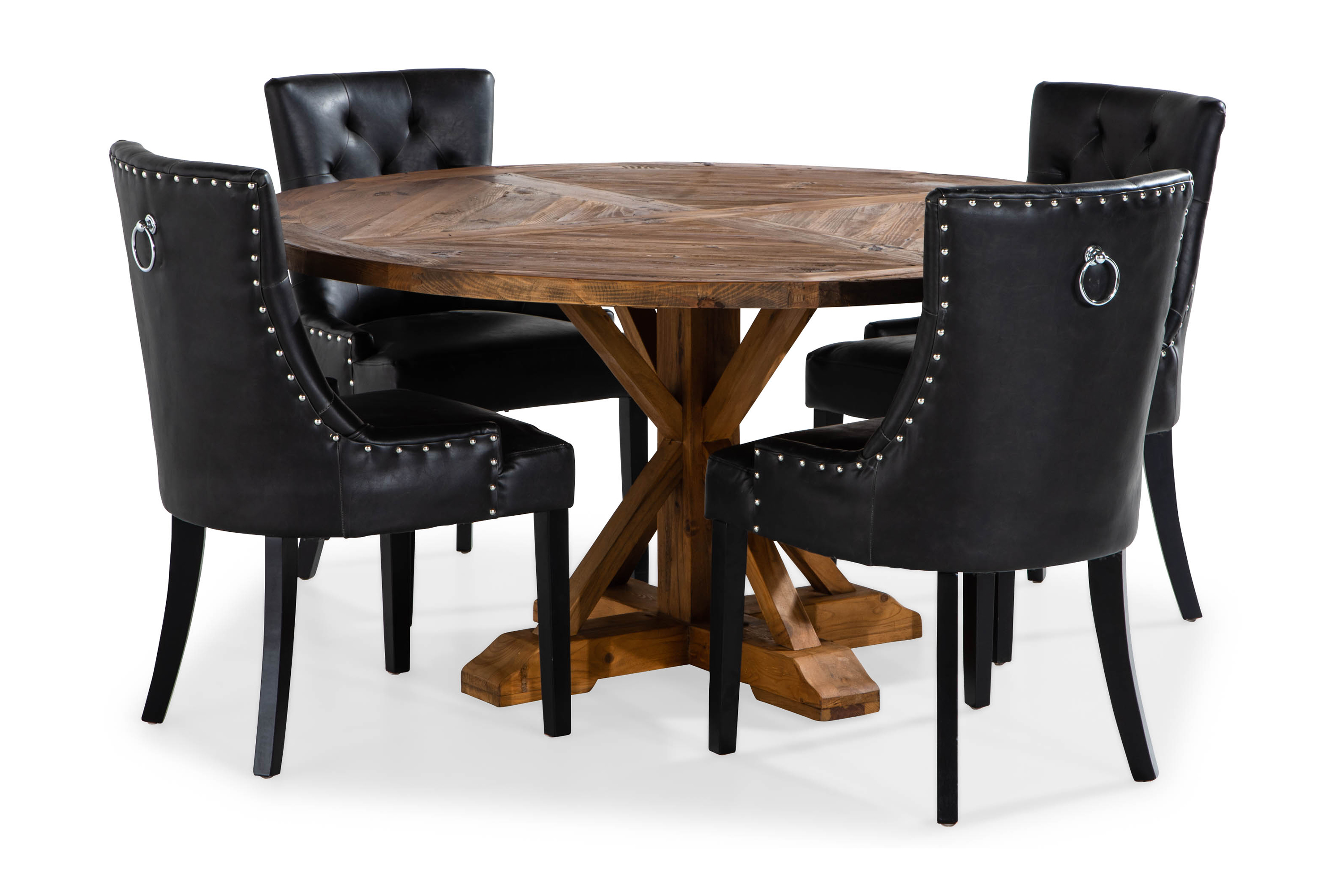 LIRE Matbord 150 Rund Alm + 4 CARMINE Fåtölj Svart PU - Matgrupp ...