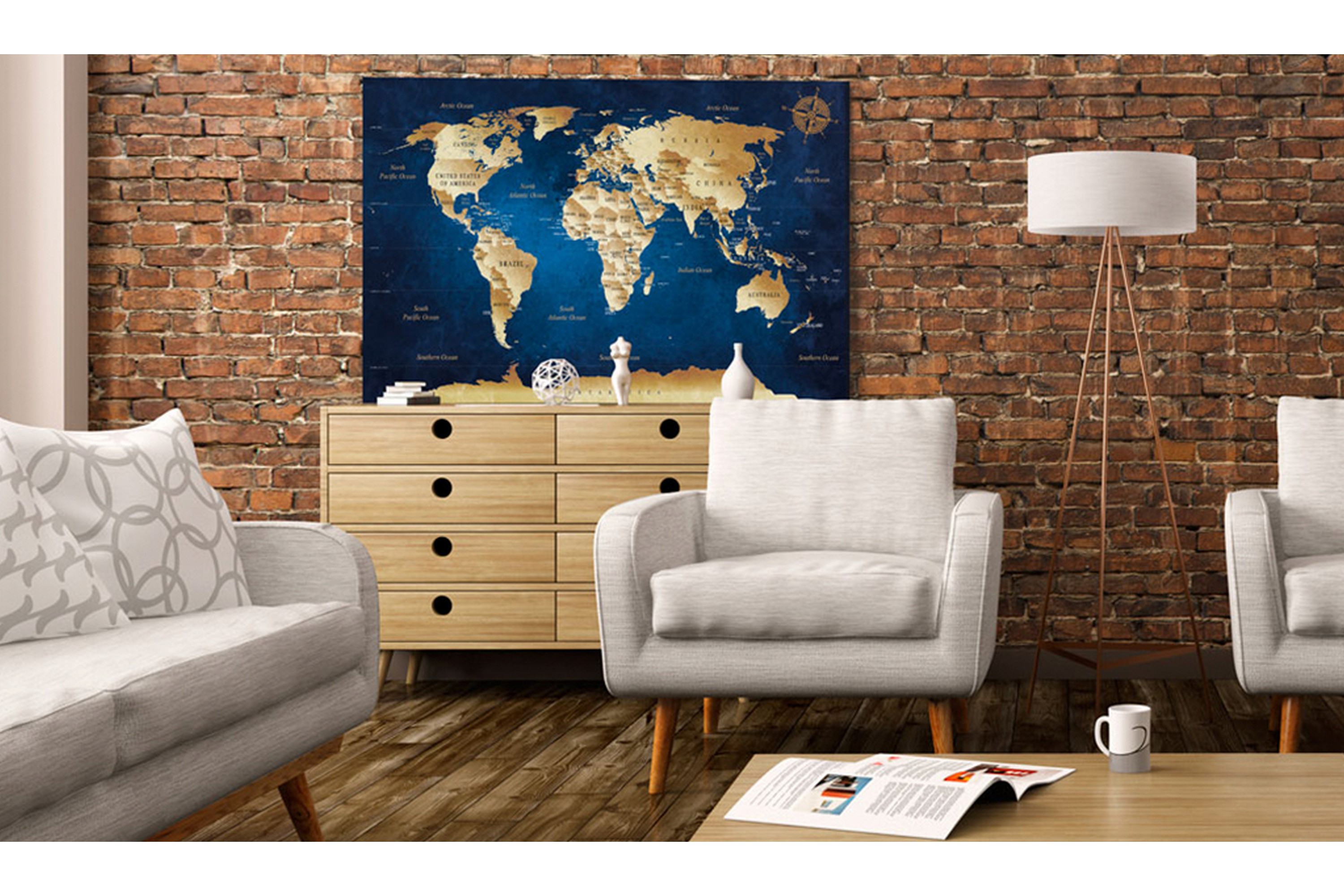 Billede World Map: The Dark Blue Depths 60x40 Artgeist sp. z o. o ...