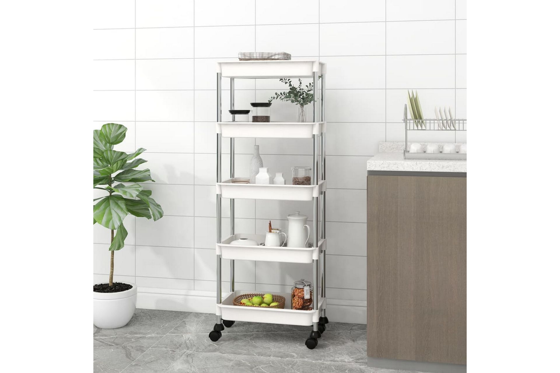 Rullvagn 5 våningar vit 40x22x116 cm järn och ABS - Förvaring ...