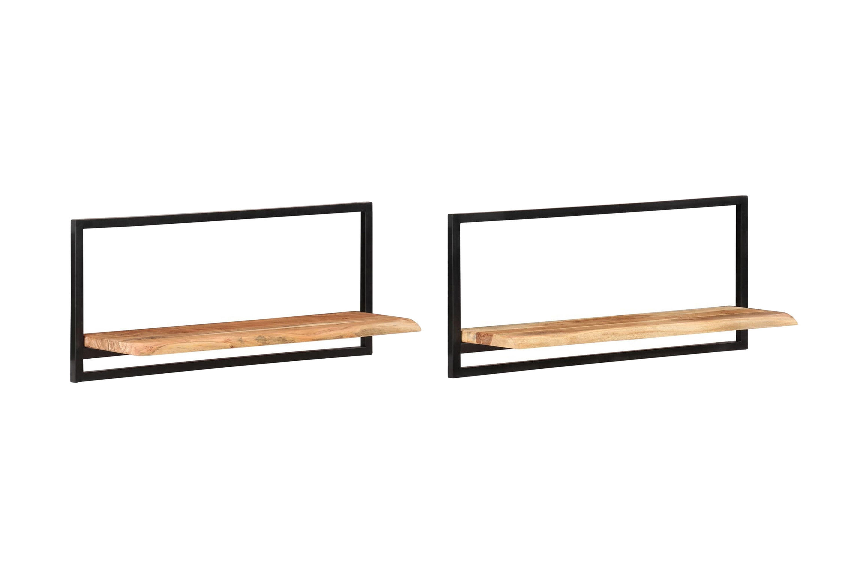 Vägghyllor 2 st 80x25x35 cm massivt akaciaträ och stål - Förvaring ...