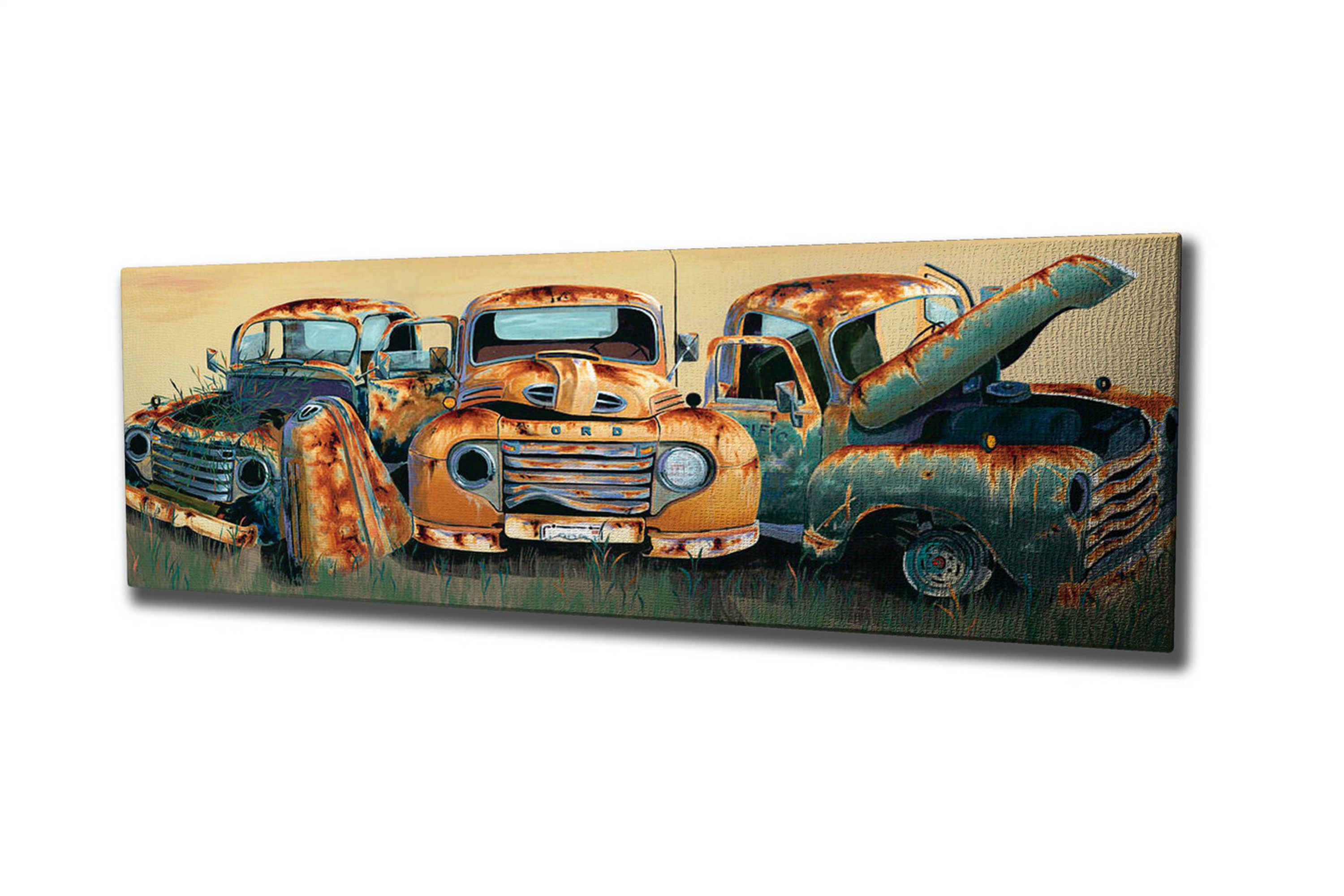 Canvastavla 3 skrotade Ford-bilar Gul/Grön - Inredning - Trademax