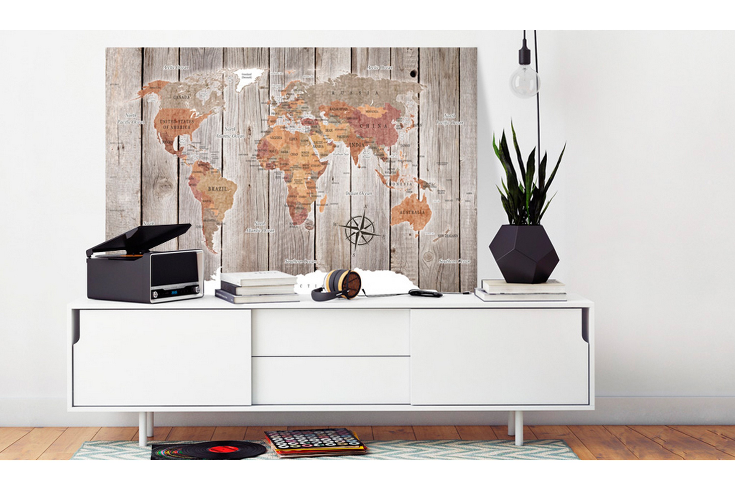 Tavla World Map: Wooden Stories 60x40 Artgeist sp. z o. o. - Inredning ...