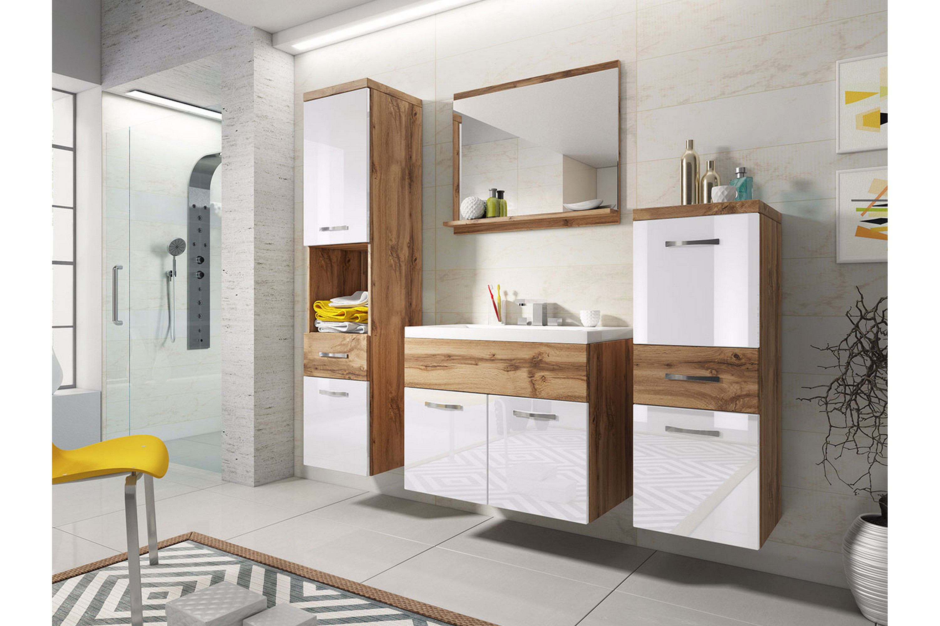 Alba Baderomsett Hvit/Høyglans - Hus & oppussing - Trademax