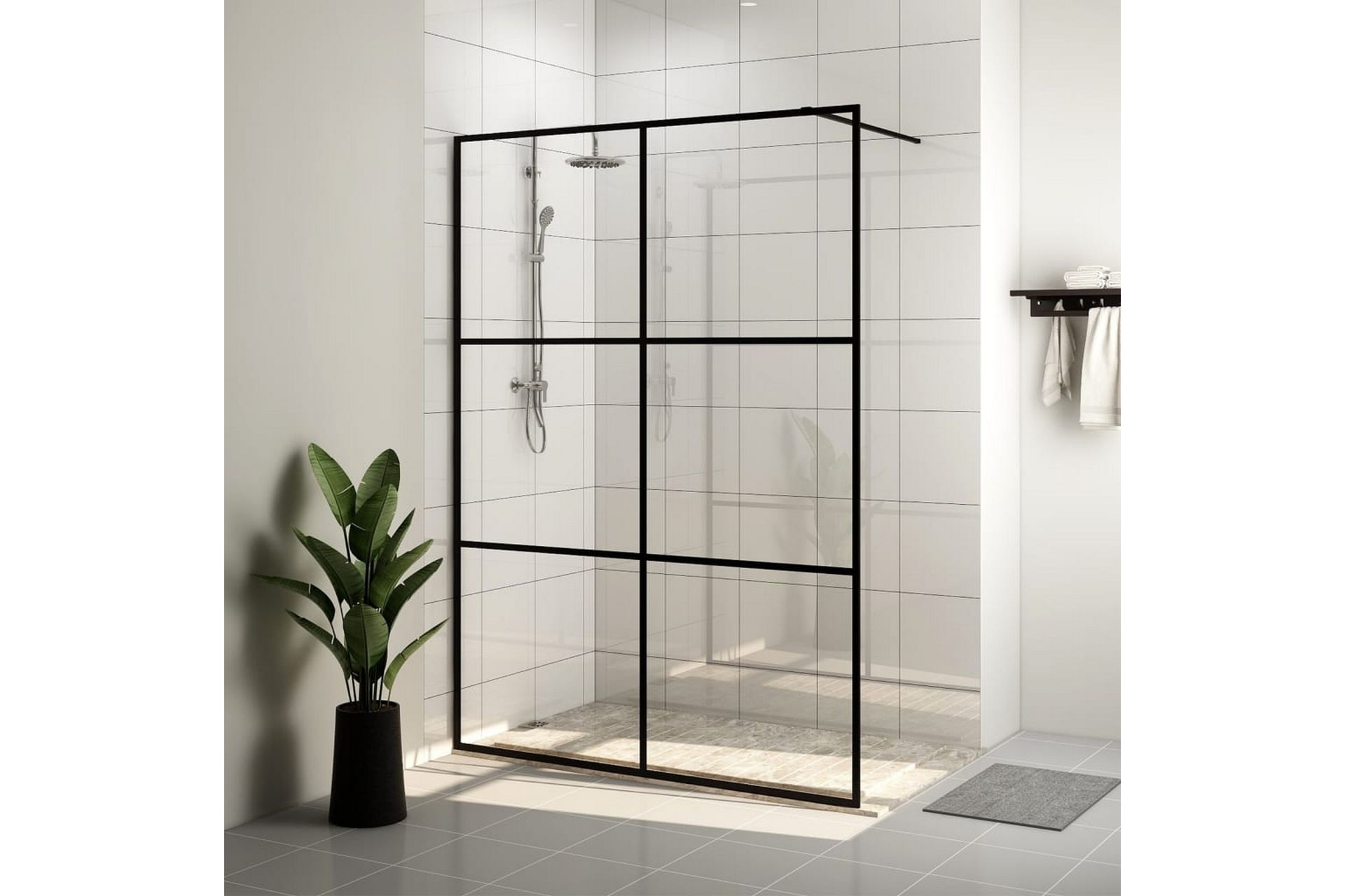 Be Basic Dusjvegg med klart ESG-glass 140x195 cm svart Gjennomsiktig ...