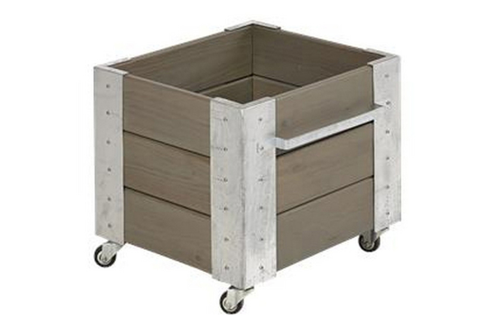 Plus PLUS Cubic blomlåda 46x50x45 cm med stålhörn och hjul Gråbrun ...