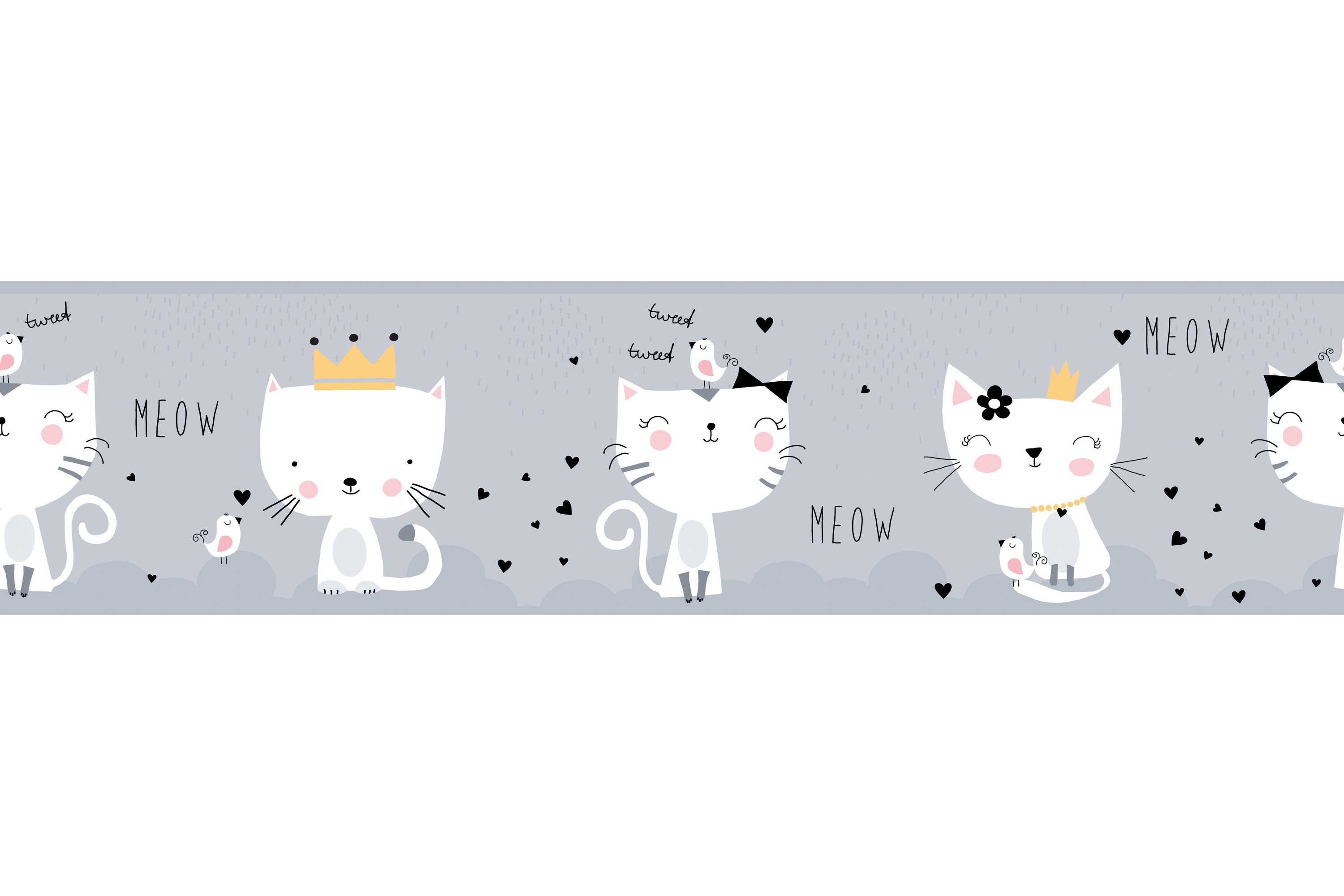 AS Creation Självhäftande border Meow Cats Grå Vit Svart AS Creation ...