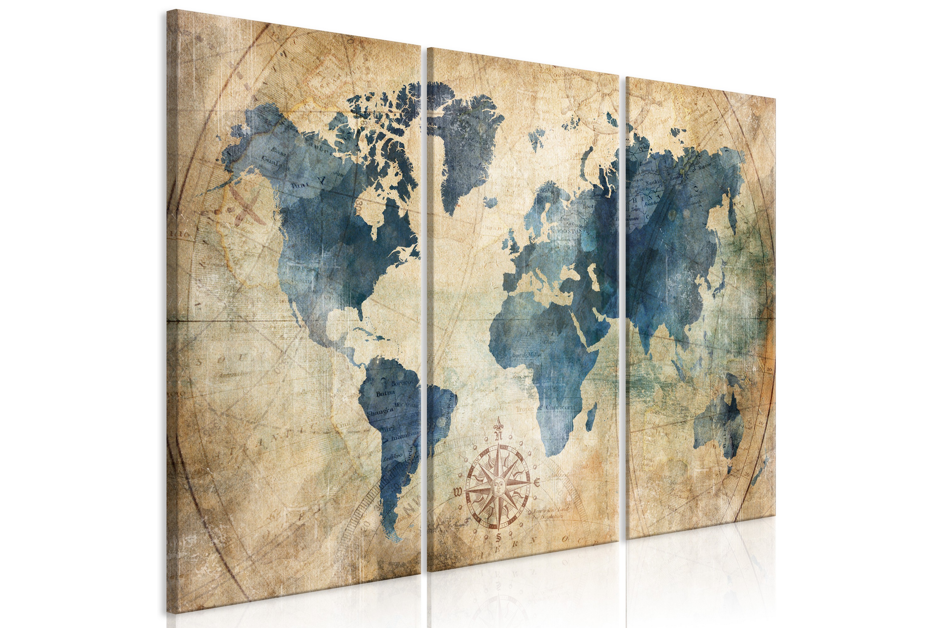 Tavla Retro Map 3 Parts 120X80 Flerfärgad|Beige - Inredning & dekor ...