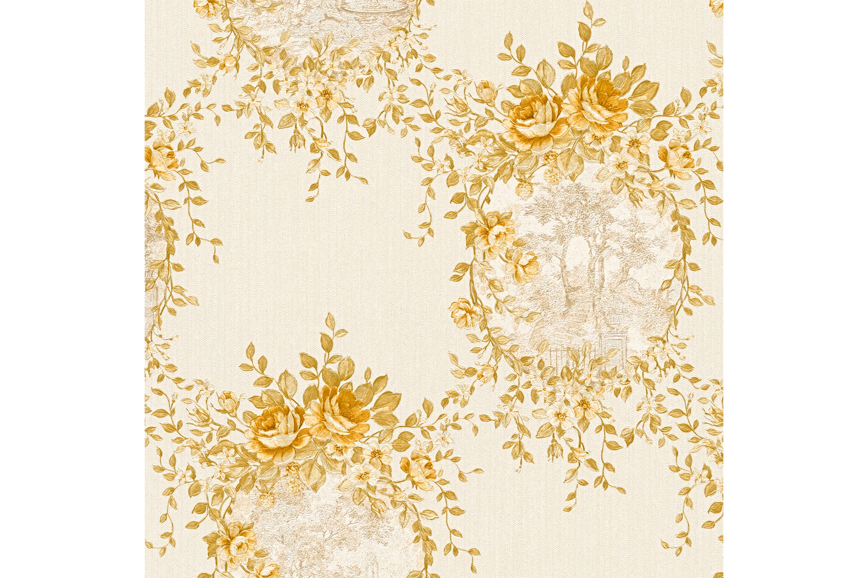 Blommig Tapet Château Ovävd Guld Beige - Inredning & dekor - Furniturebox