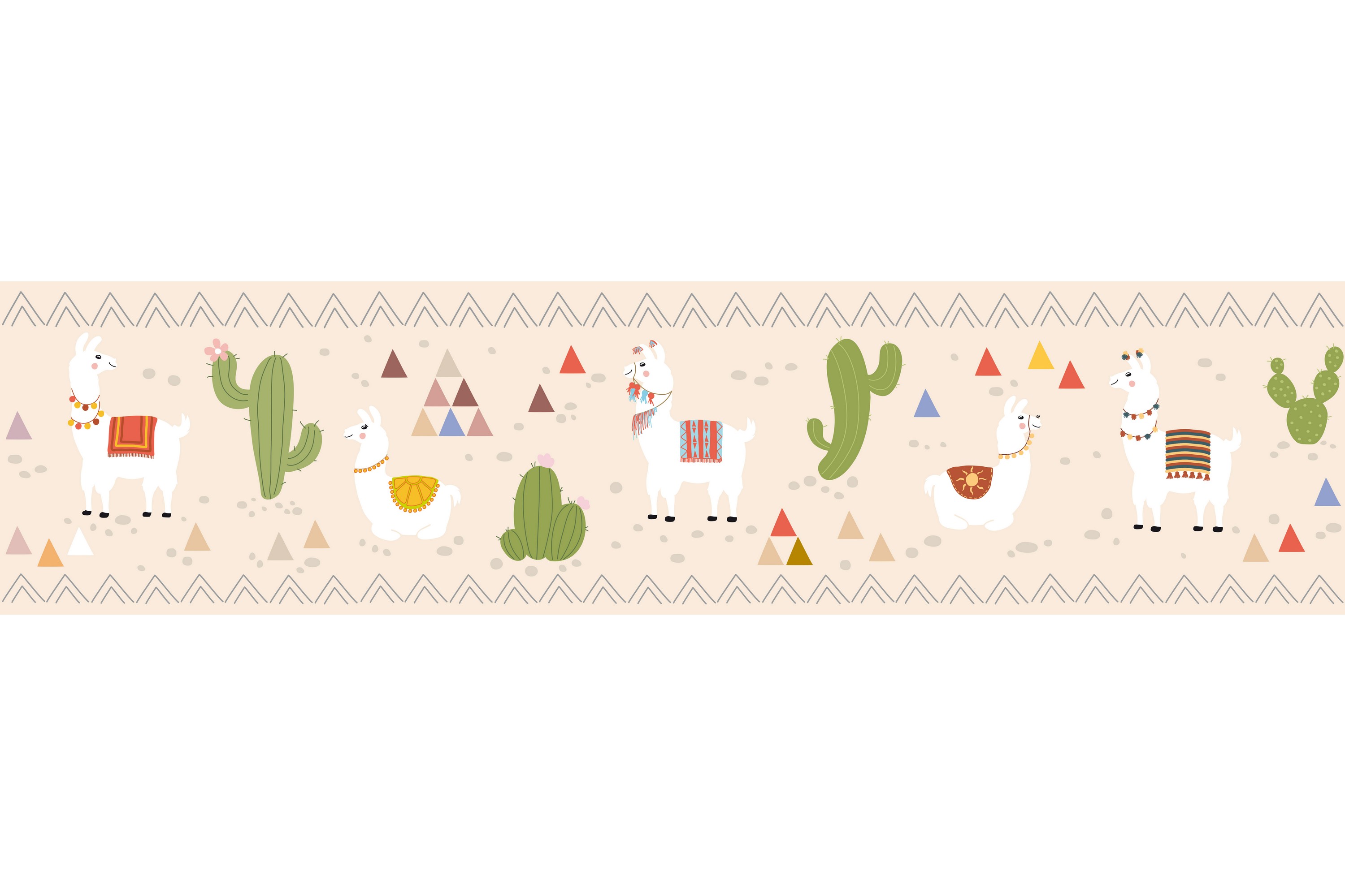 Självhäftande border Relaxed Lamas Beige Grön - Tapetbård - Furniturebox
