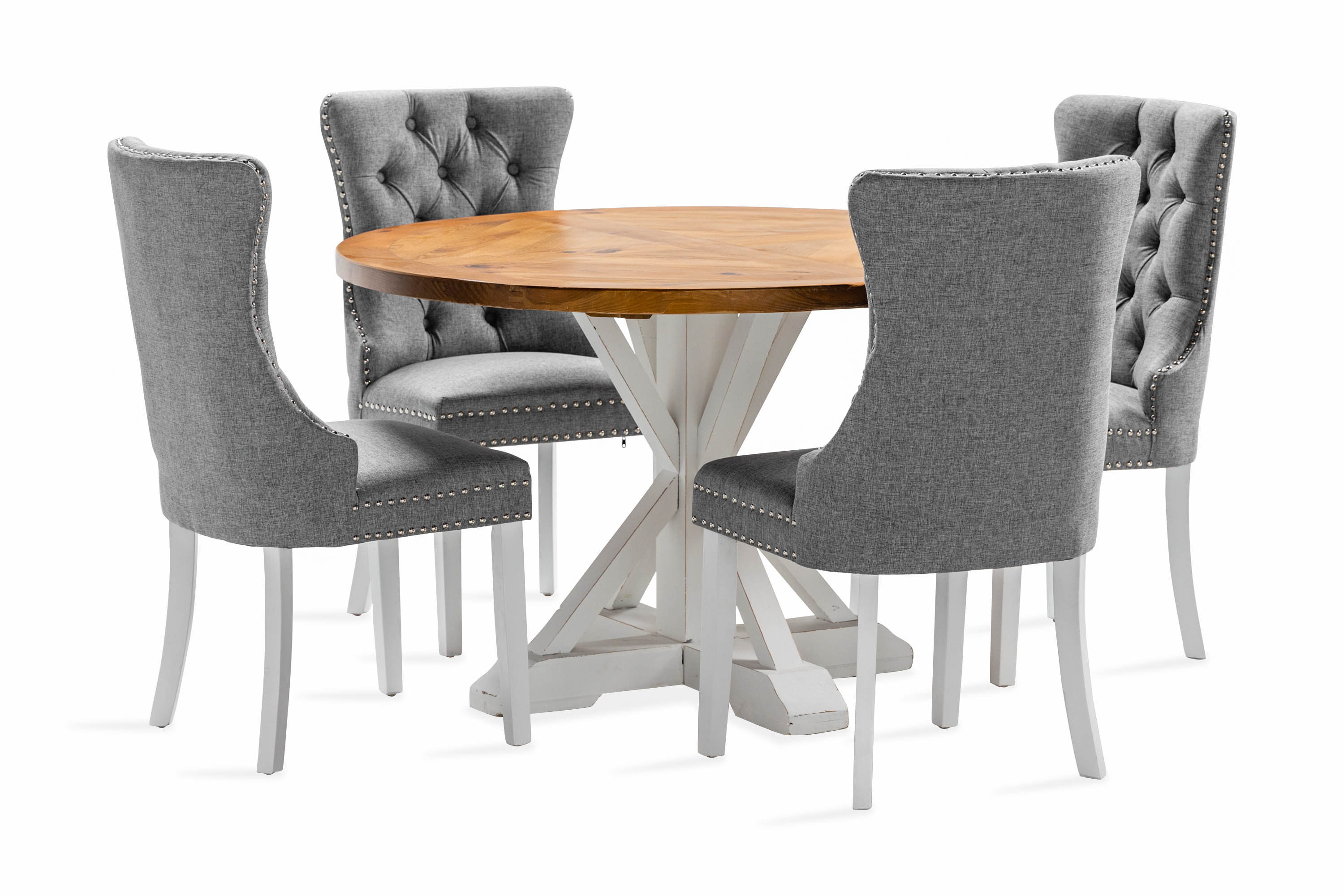 Bloomington Lyon Matgrupp 120 cm Rund inkl 4 Bergviken Stolar Brun/Vit ...