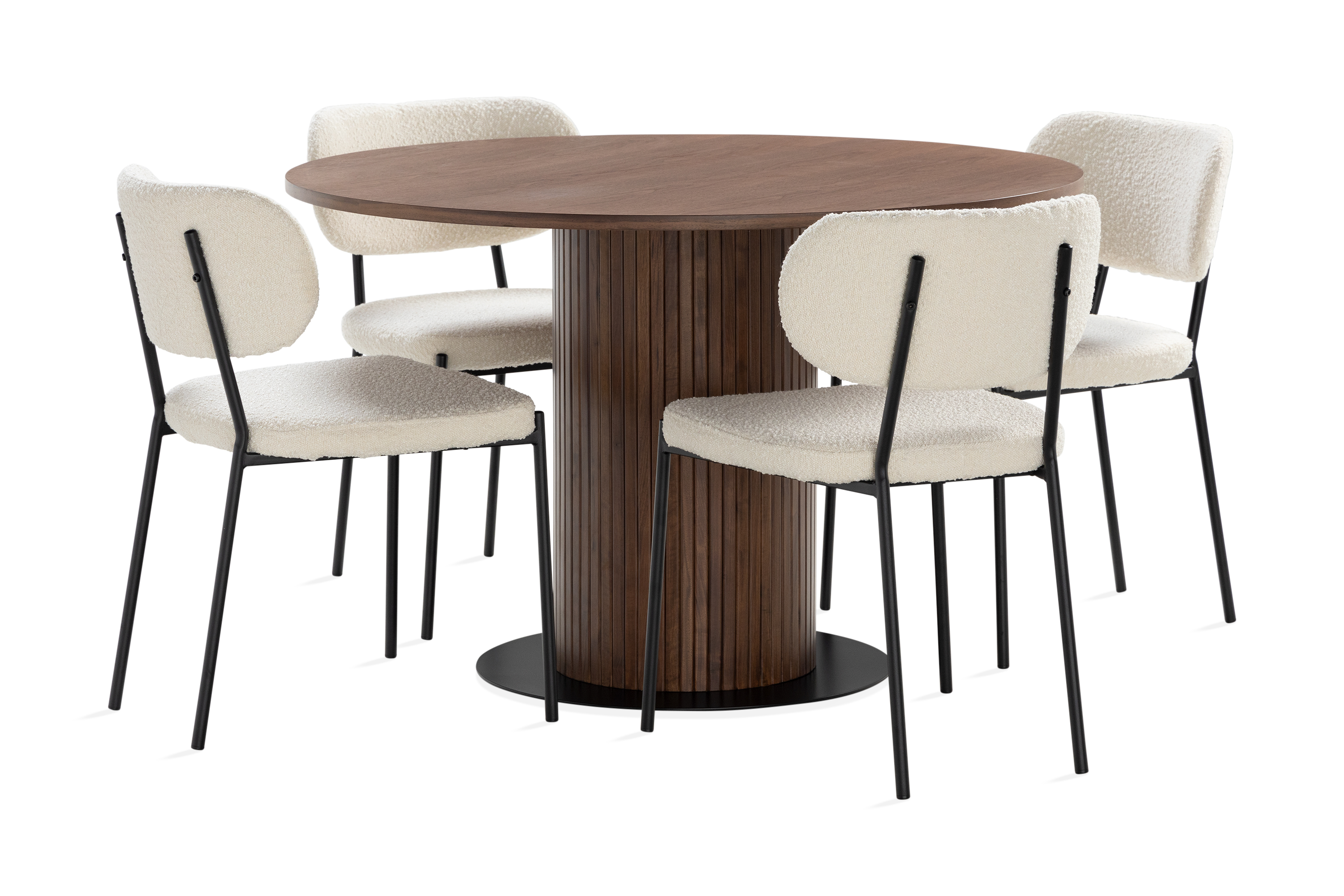 Basic Home Noira Matbord 120 cm Massiv Valnöt Runt med 4st Gemmiano Mat ...