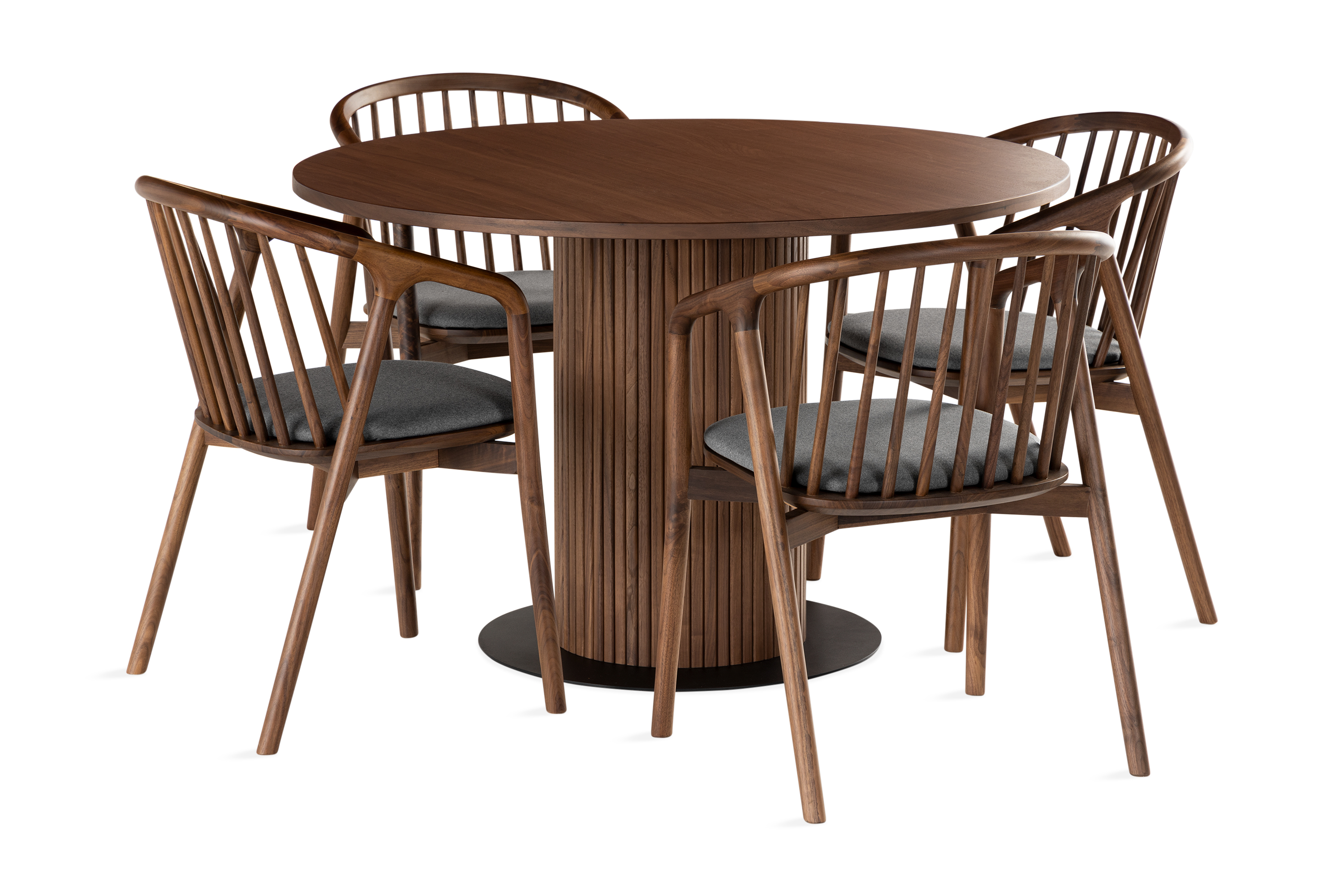 Noira Matgrupp 120 cm Runt Matbord med 4 Noira Stolar Valnöt - Möbler ...