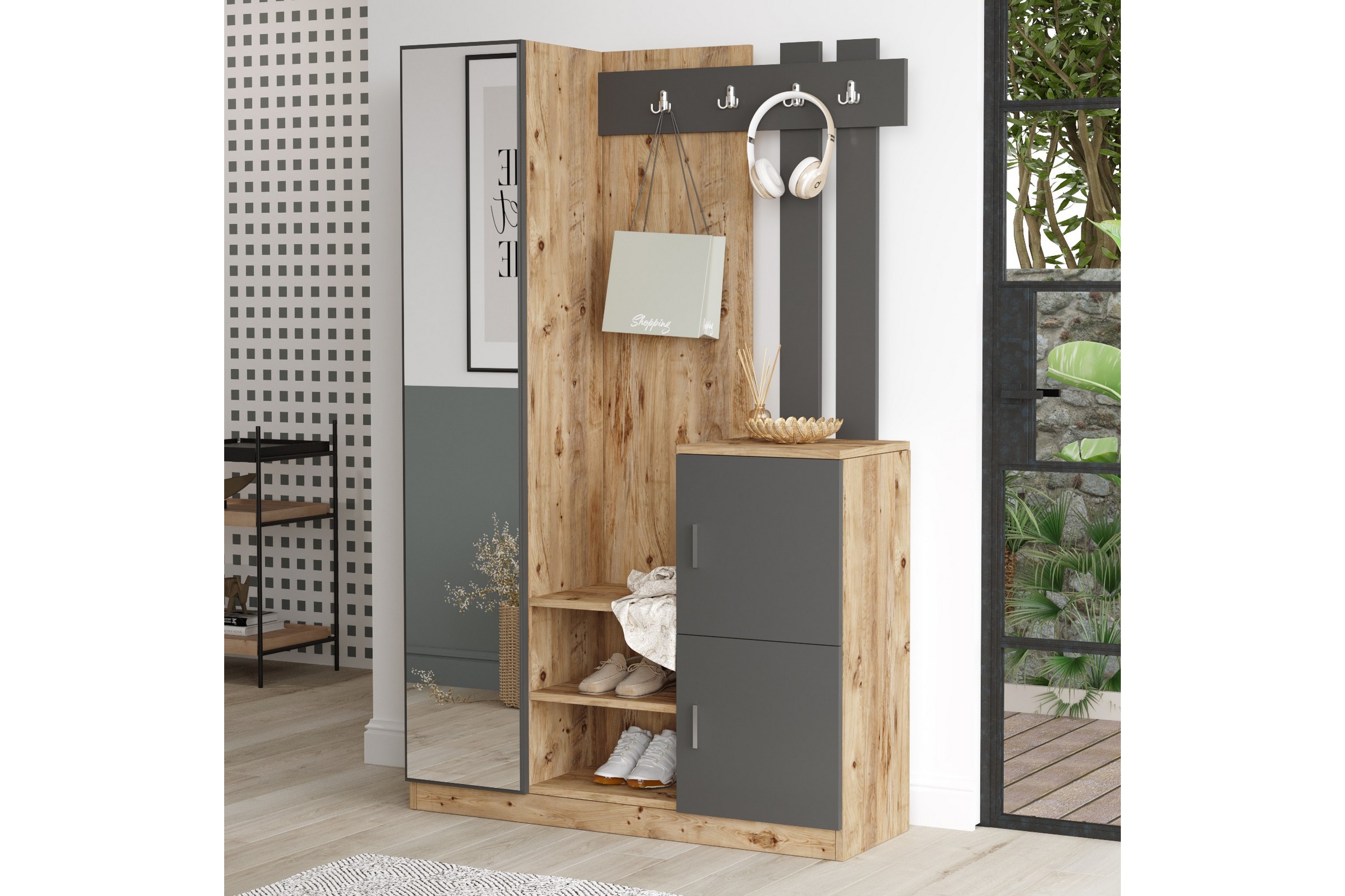 Hialeh Hallmöbelset 38x114 cm Natur/Antracit - Möbler - Trademax