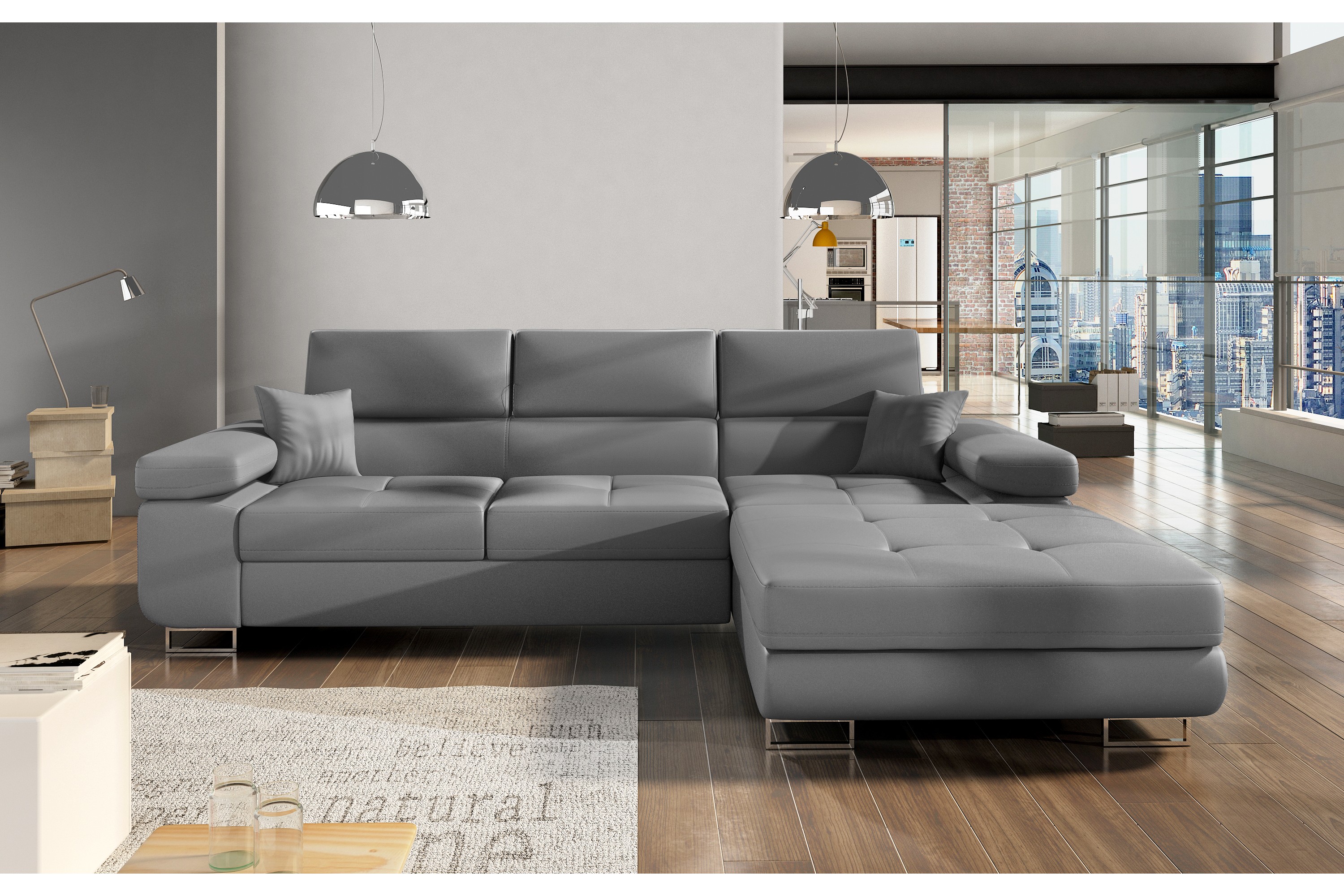 Klinka Bäddsoffa med Divan Höger Läder/Grå - Möbler - Trademax