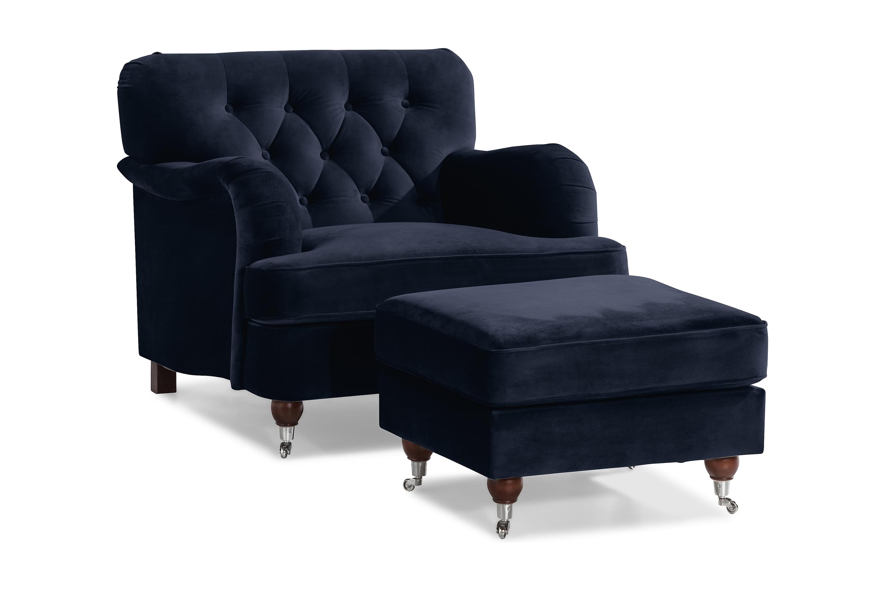 Howard Riviera Fåtölj med Fotpall Midnattsblå - Möbler - Trademax