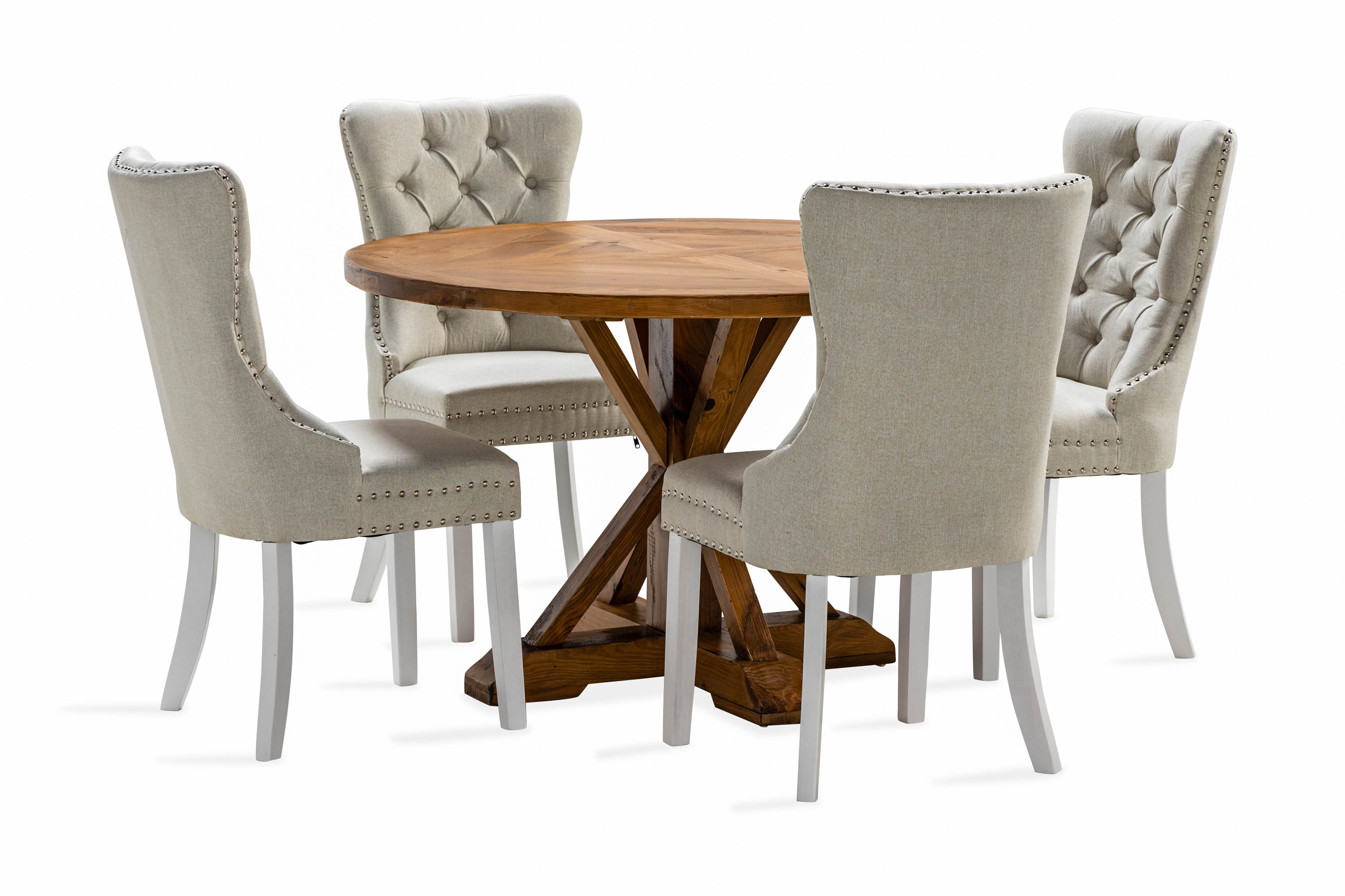 Bloomington Lyon Spisebordssæt 120 cm Rund inkl 4 Bergviken Stole Brun ...