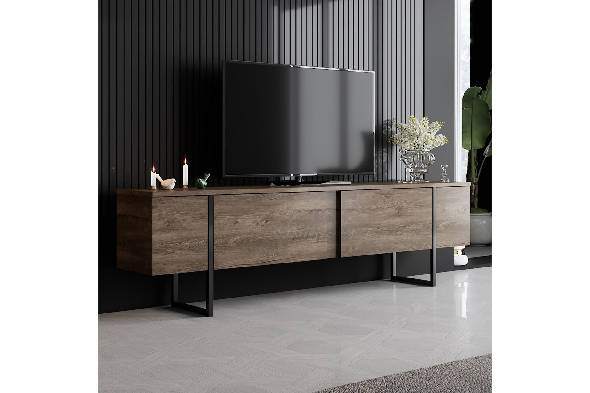 Luxe TV-benk med Oppbevaring 180x50 cm Brun / Svart / Tre - Møbler ...