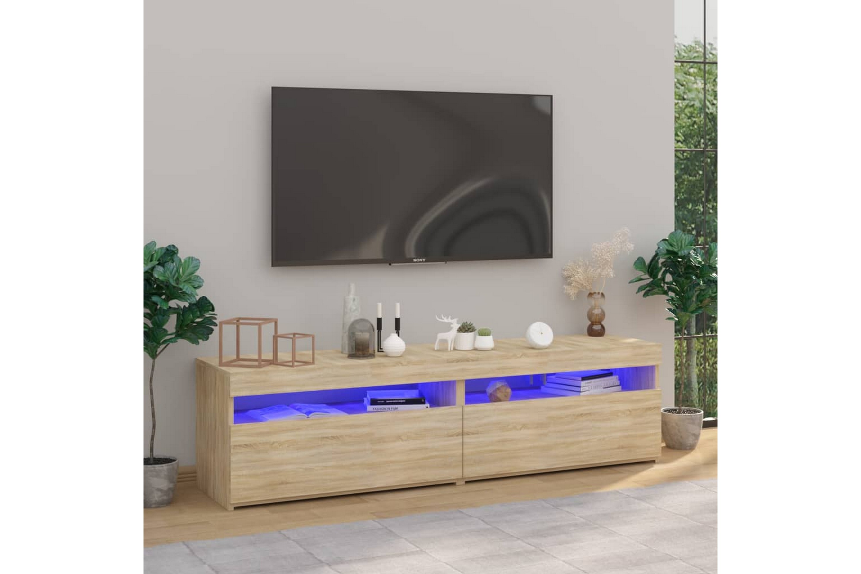 TV-benker 2 stk med LED-lys sonoma eik 75x35x40 cm Brun - Møbler - Chilli