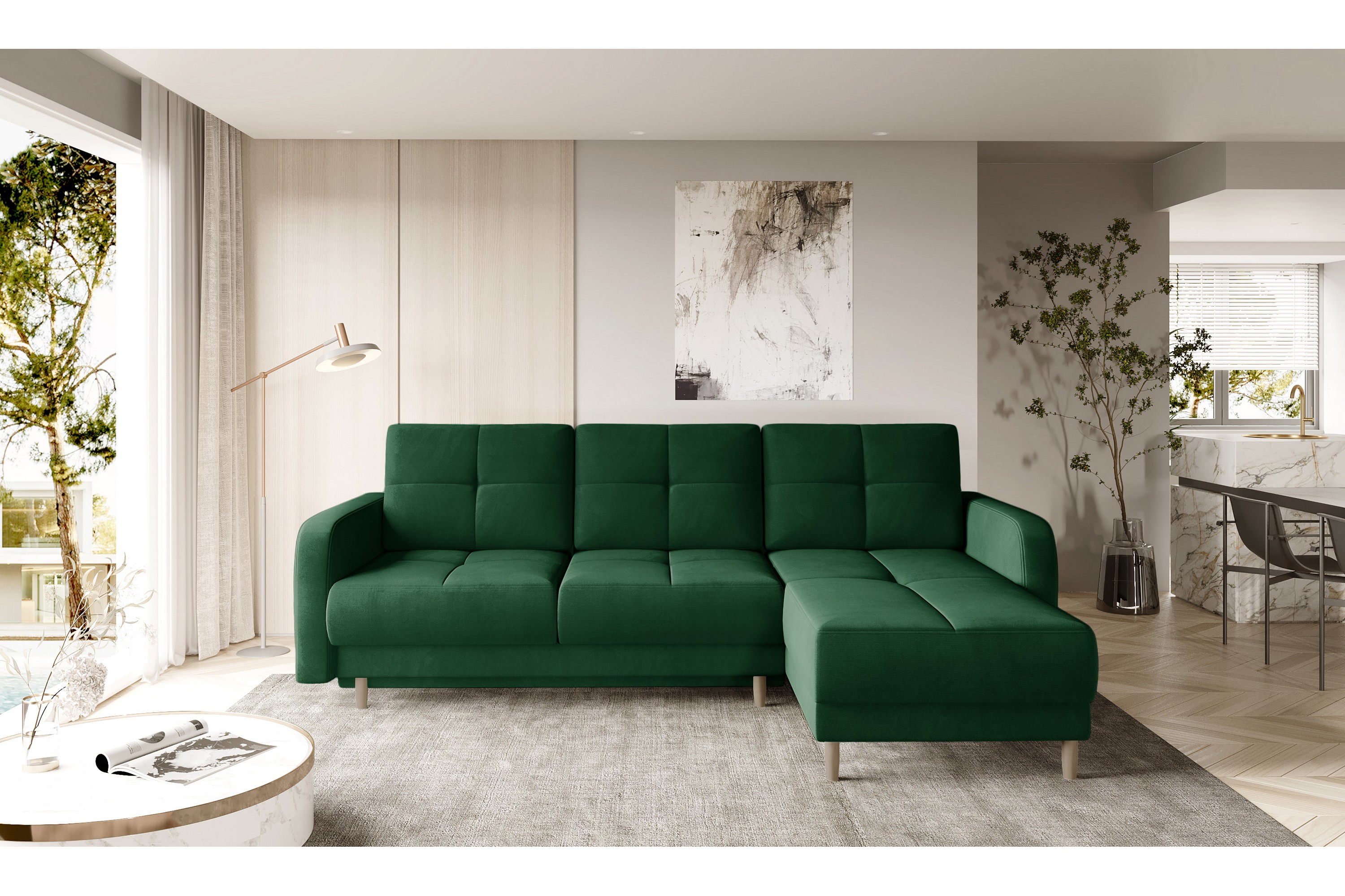 Saimon Sovesofa m. Divan med Oppbevaring 3-seter Mørkegrønn - Møbler ...