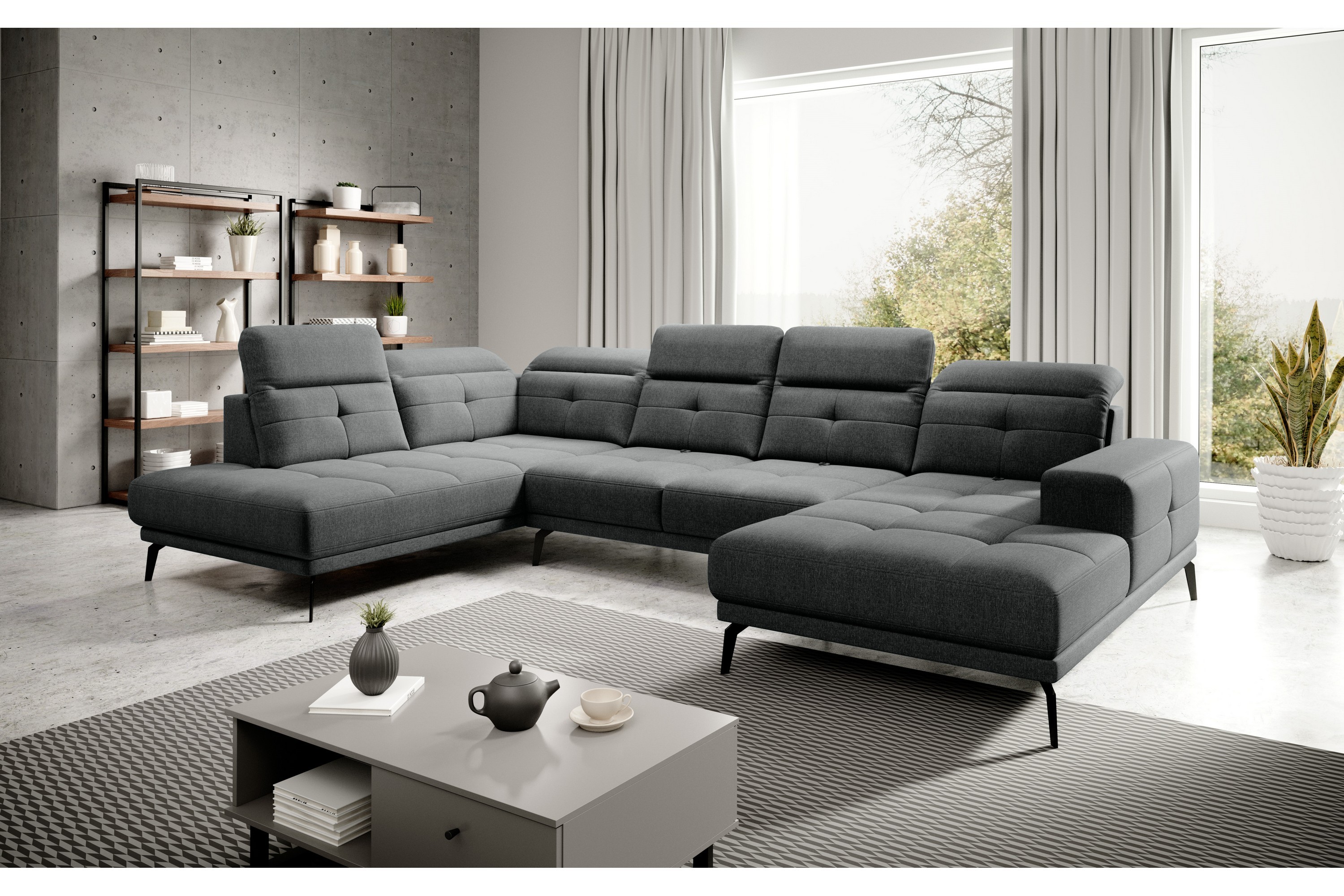 Devender Sofa m. Divan og Sjeselong Mørkegrå - Møbler - Trademax
