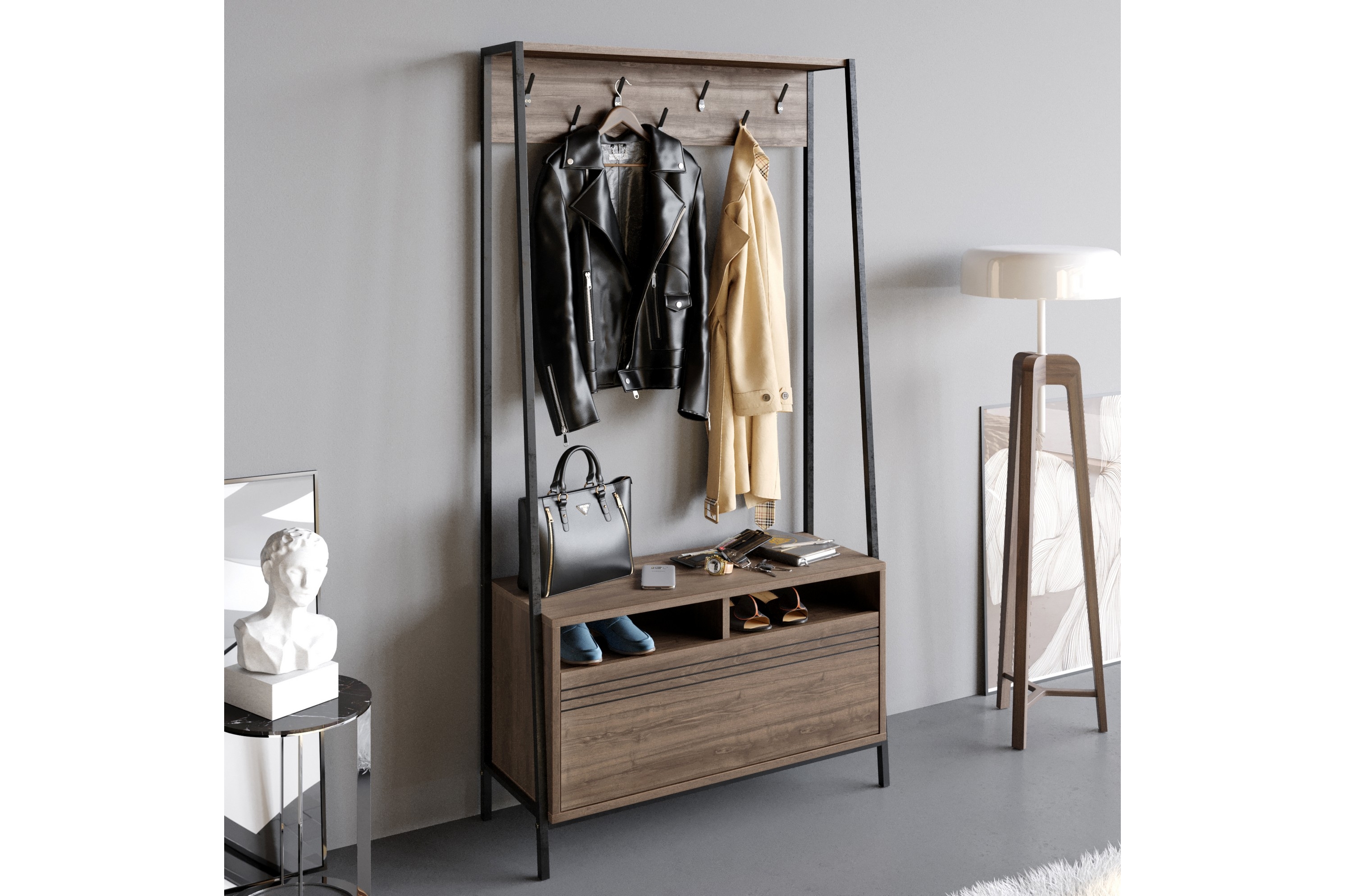 TALHADO Hallmöbelset 30 cm Mörkbrun/Svart - Möbler - Furniturebox