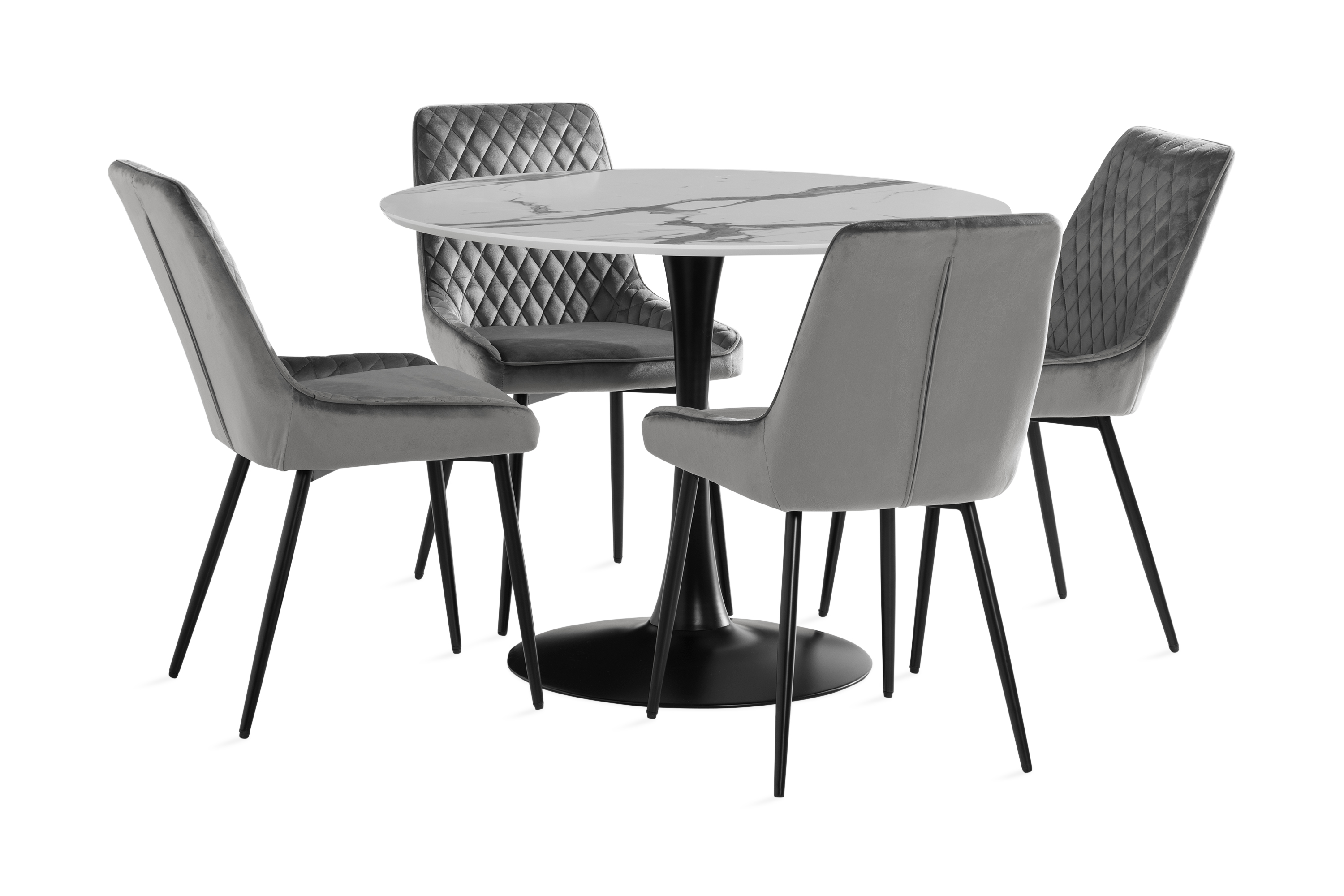 ANANTA Matbord 100 cm Rund Grå/Svart + 4 HUGGNING Stol Vit - Möbler ...