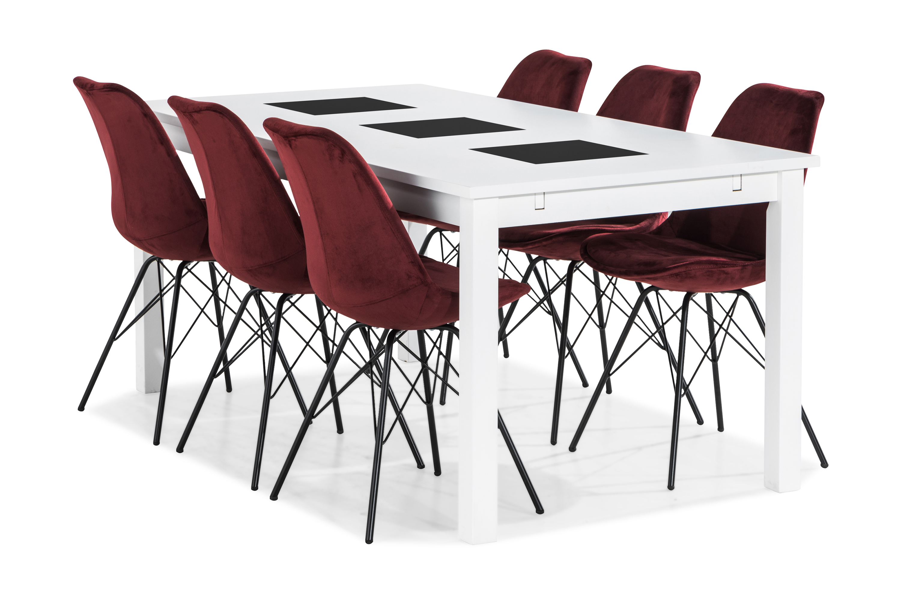 BARROW Matbord 180 Vit + 6 ZENIT Stol Sammet Röd - Möbler - Furniturebox