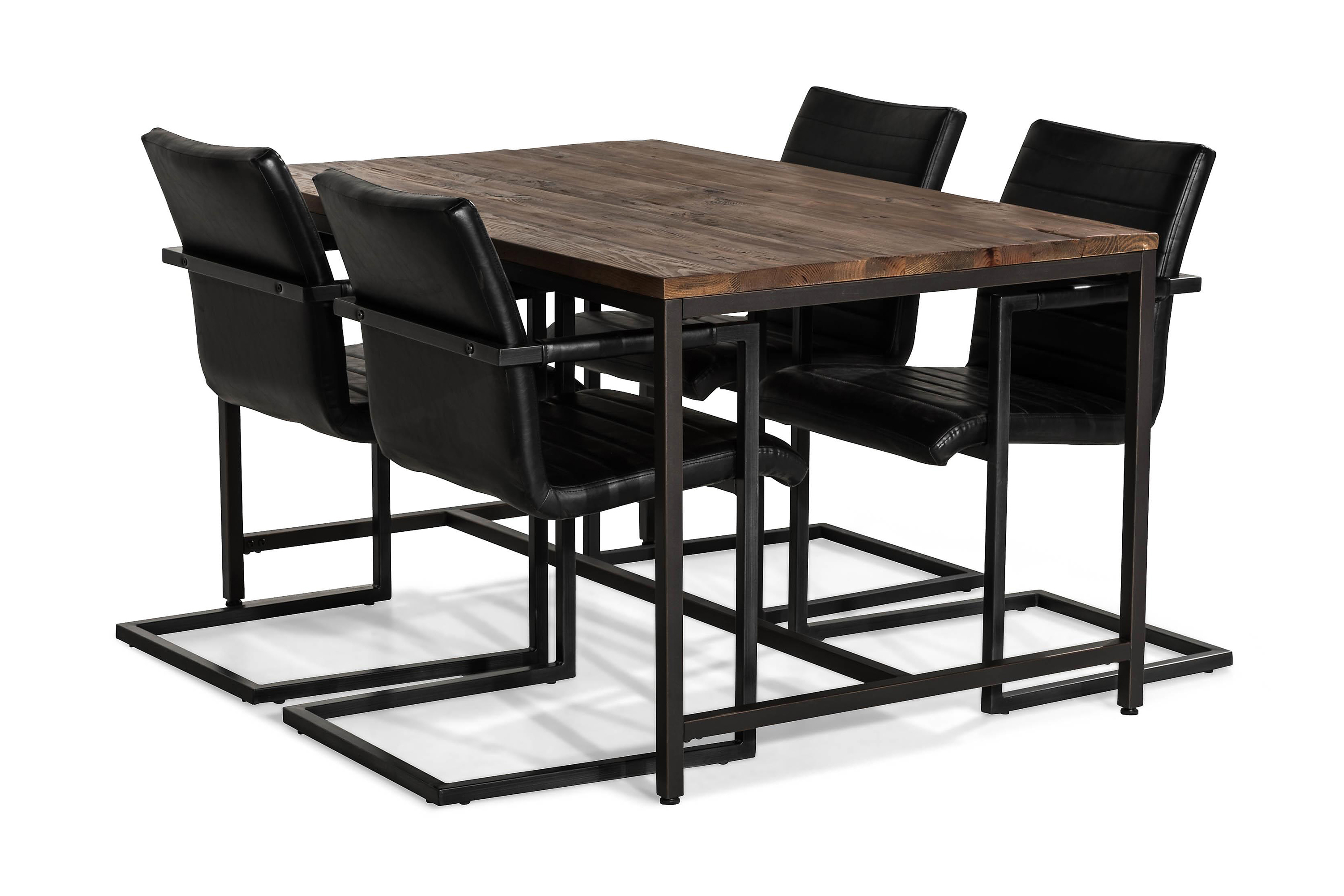 EPOQUE Matbord 140 Alm/Svart + 4 HENRY Stol Svart PU/Vintage - Möbler ...