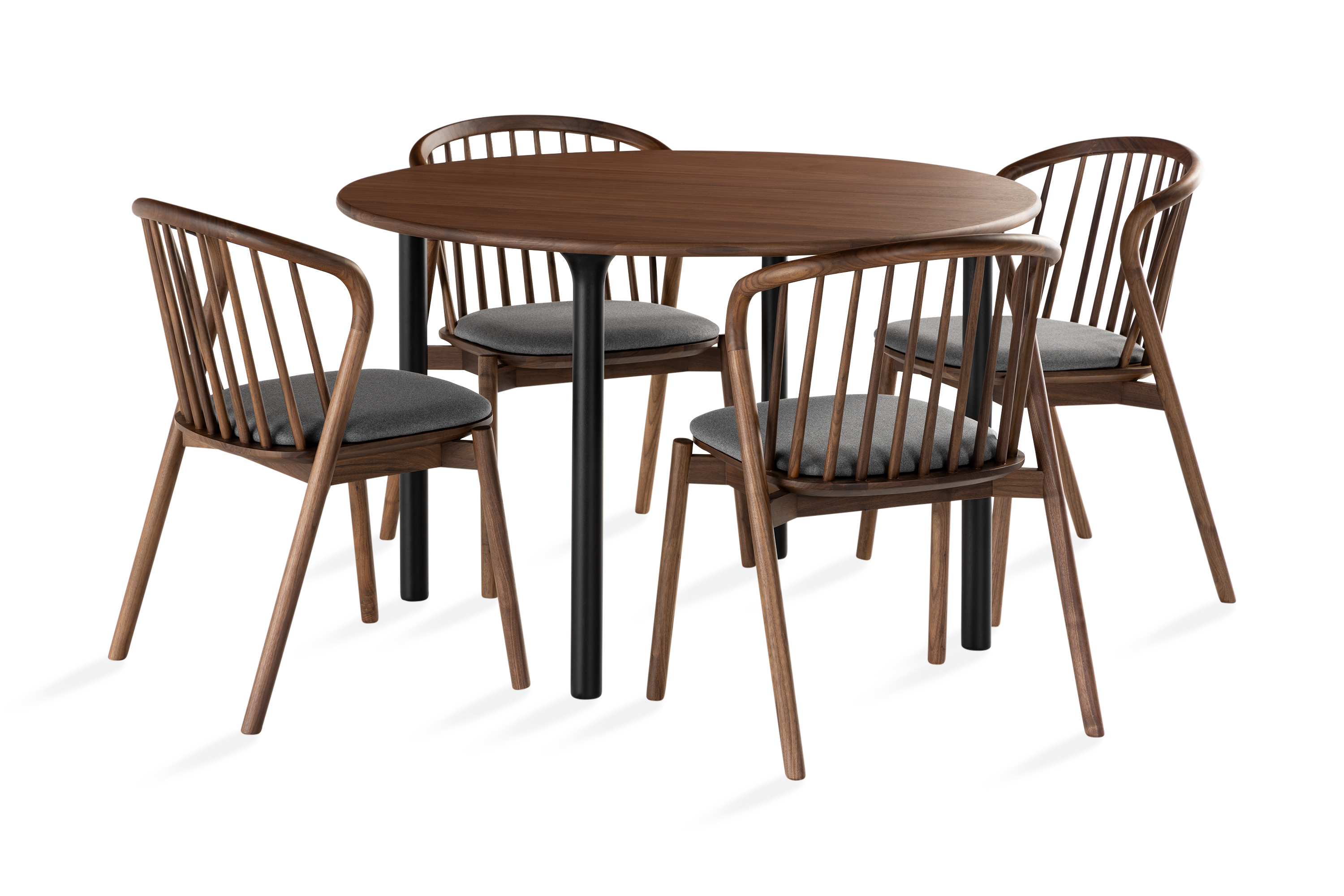 LENOIR Matgrupp 120 cm Rund inkl 4 LENOIR Stolar Valnöt - Matgrupp ...