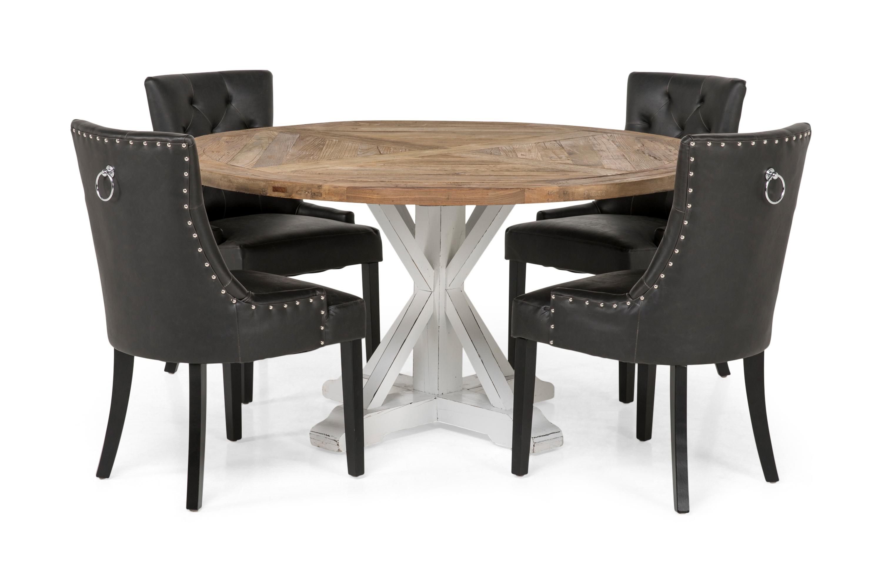 LIRE Matbord 150 Rund Alm/Vit + 4 CARMINE Fåtölj Svart PU - Möbler ...