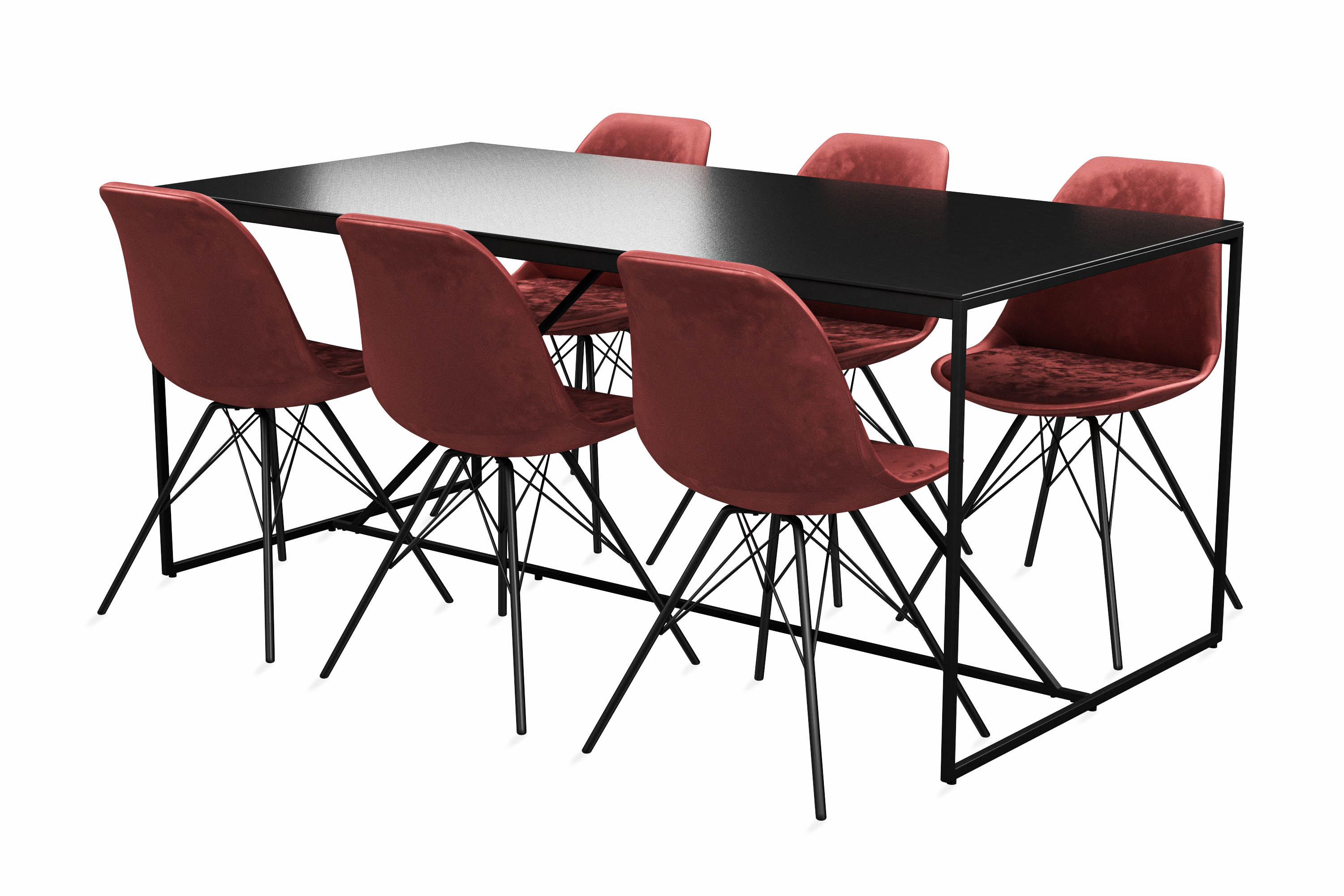 NIJOU Matbord 180 cm Med 6 st Shell Matstol Sammet - Möbler - Furniturebox