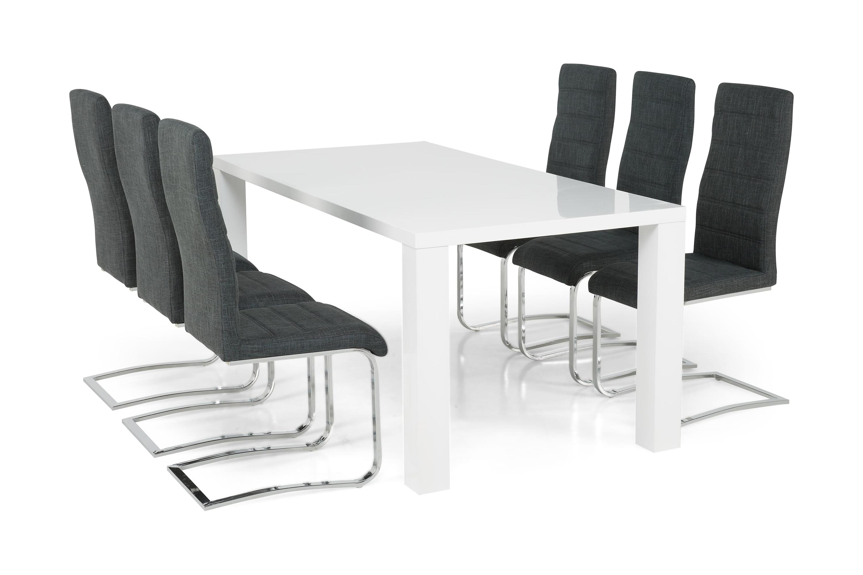 SALA Matbord 180 Vit + 6 SALA Stol Mörkgrå - Möbler - Furniturebox