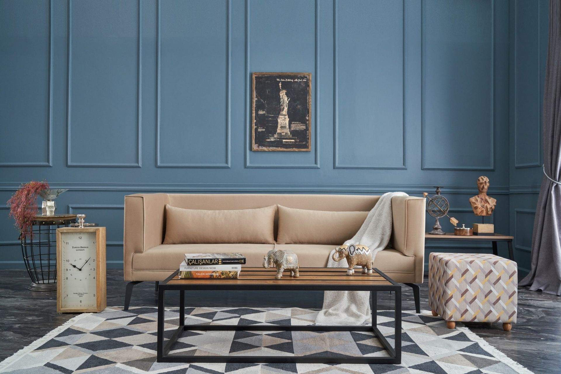 TALISAY 3-sits Sammetssoffa Krämvit/Svart - Möbler - Furniturebox