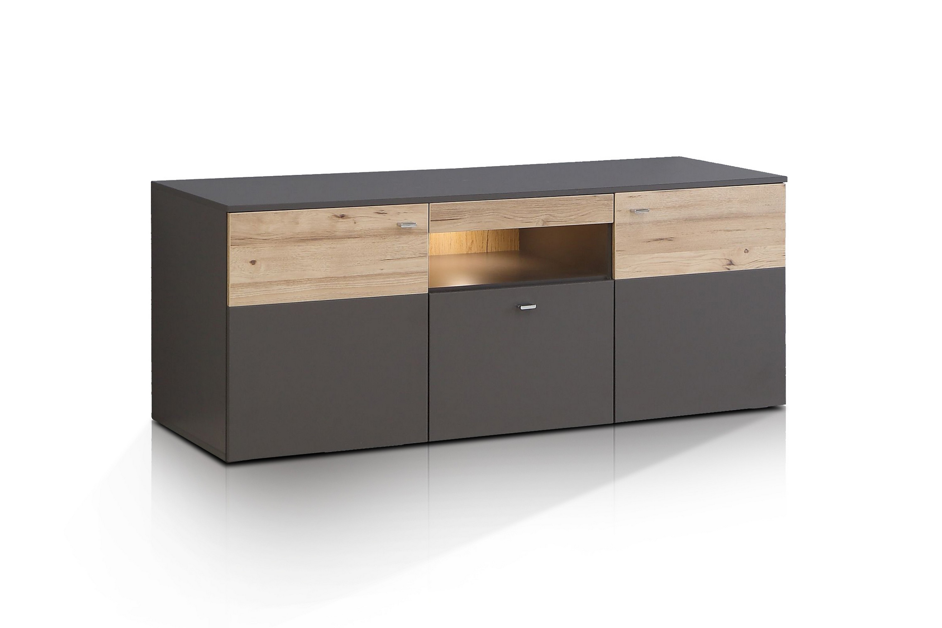 ALLENA TV-bänk 150 cm 2 Dörrar Låda inkl Belysning Plank Ek/ - Möbler ...