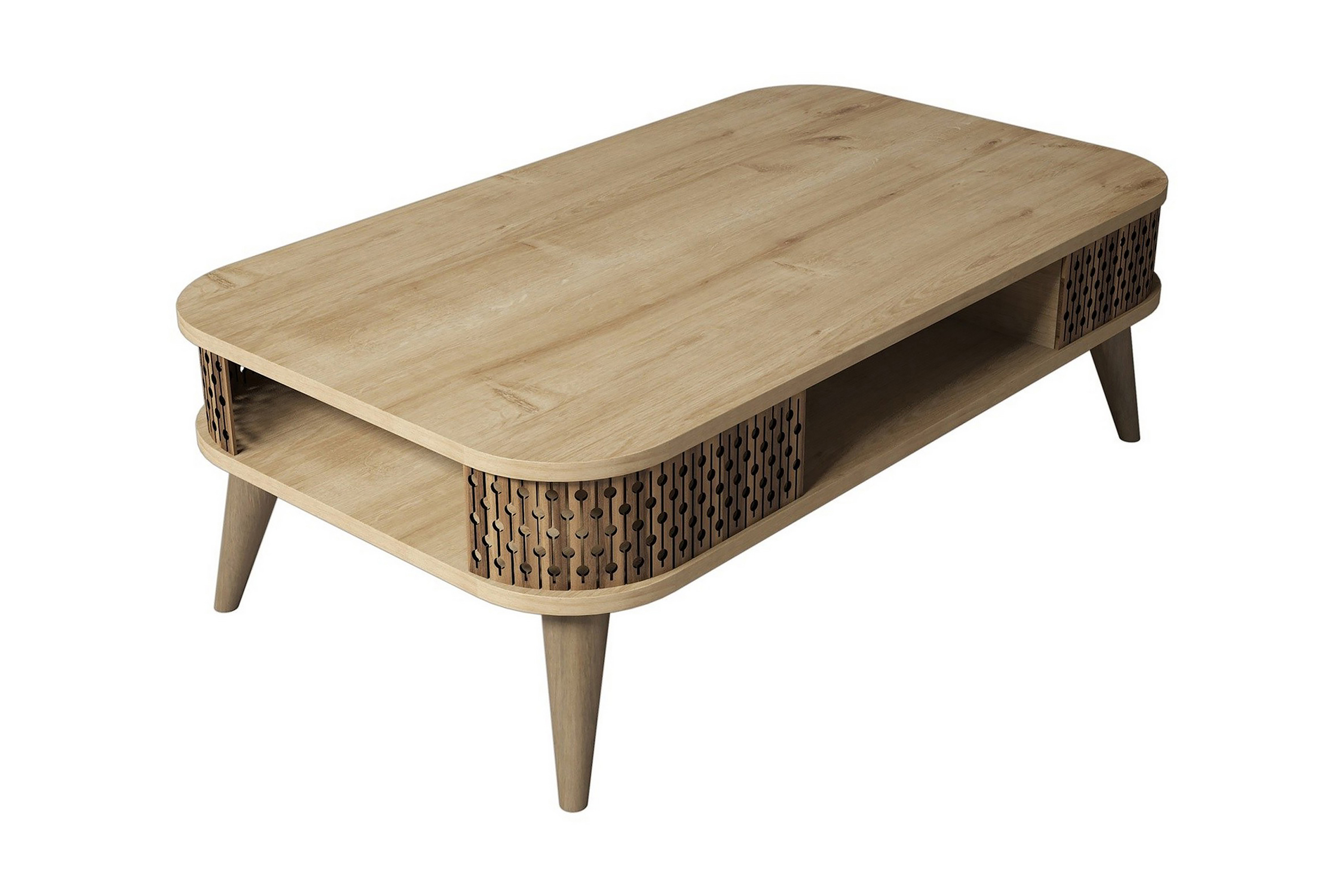 VARRED Soffbord 105 cm med Förvaring Hylla Runda Hörn Brun - Möbler ...