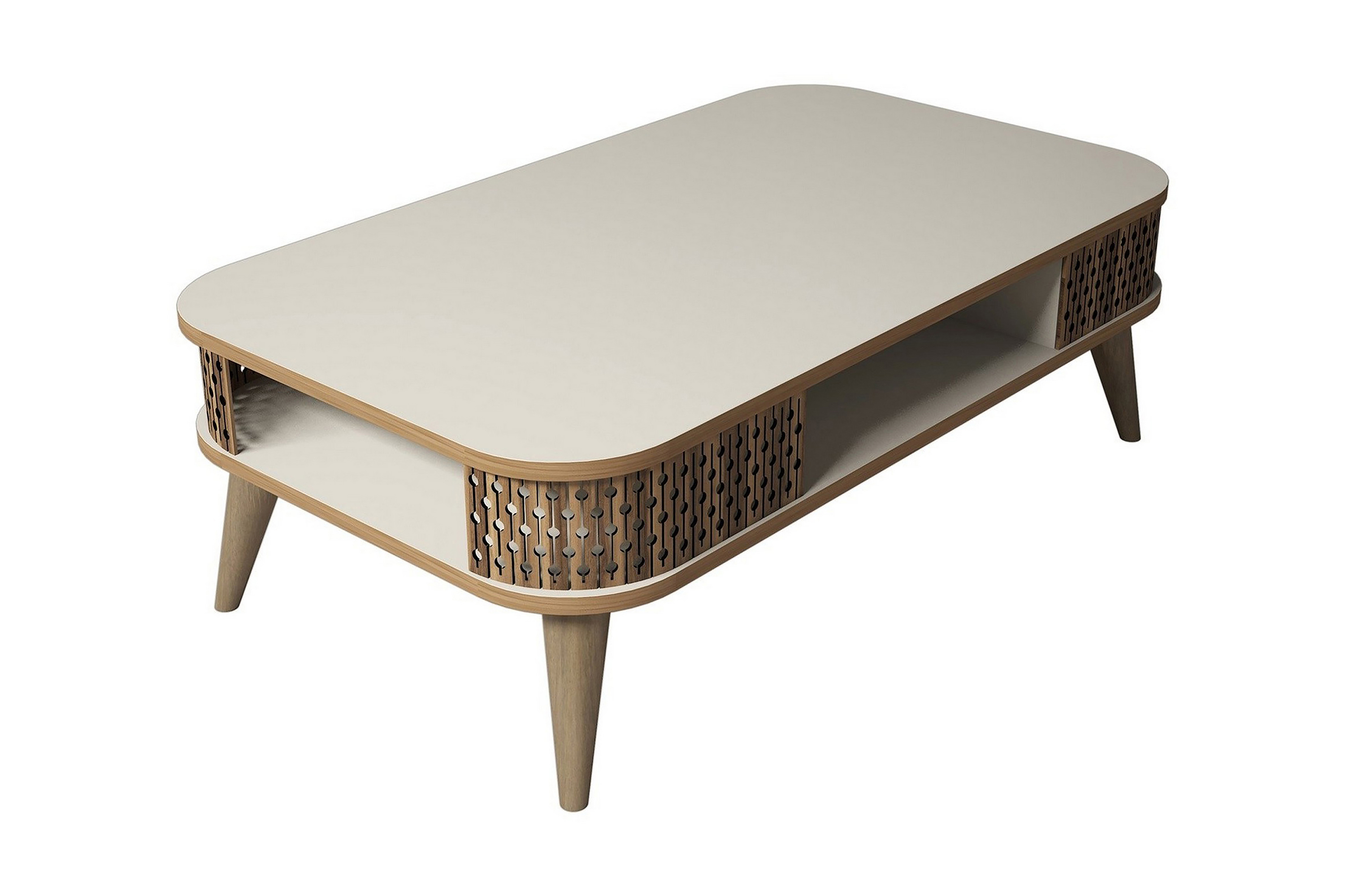 VARRED Soffbord 105 cm med Förvaring Hylla Runda Hörn Vit/Br - Möbler ...