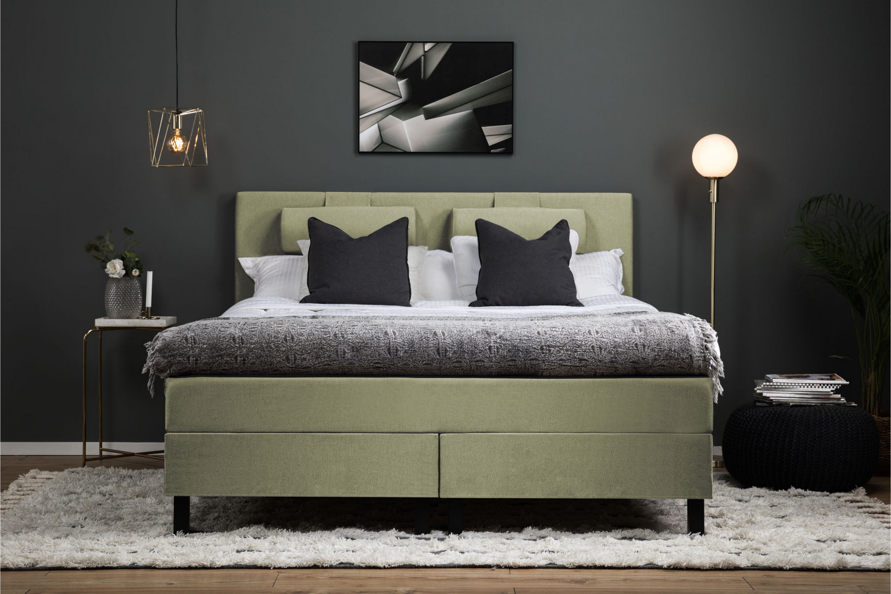 Bedly Komplett Sängpaket Olivia 180x200 Slät Sänggavel Grön Skum Nackkudde Liten - Möbler | Chilli