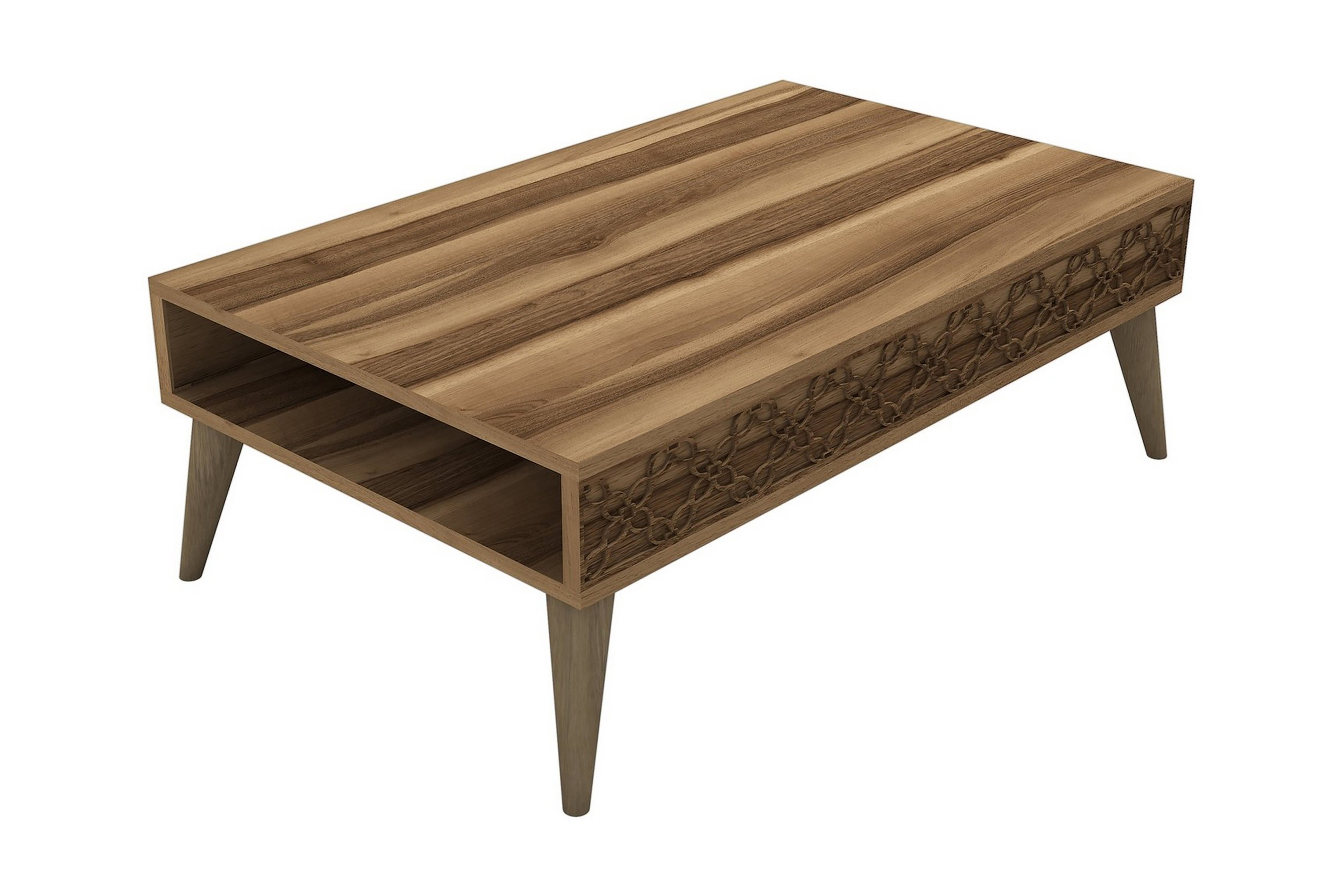 Hovdane Sofabord 105 cm med Oppbevaring Hylle KedjeMønster Mørkebrun - Møbler - Trademax