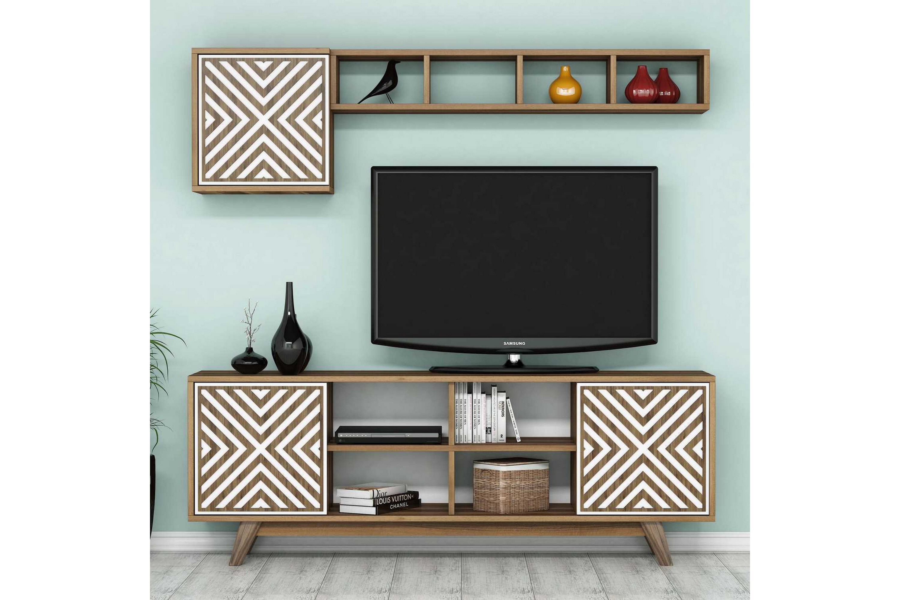 Hovdane TV-møbelsæt 160 cm Brun / hvid - Møbler | Trademax