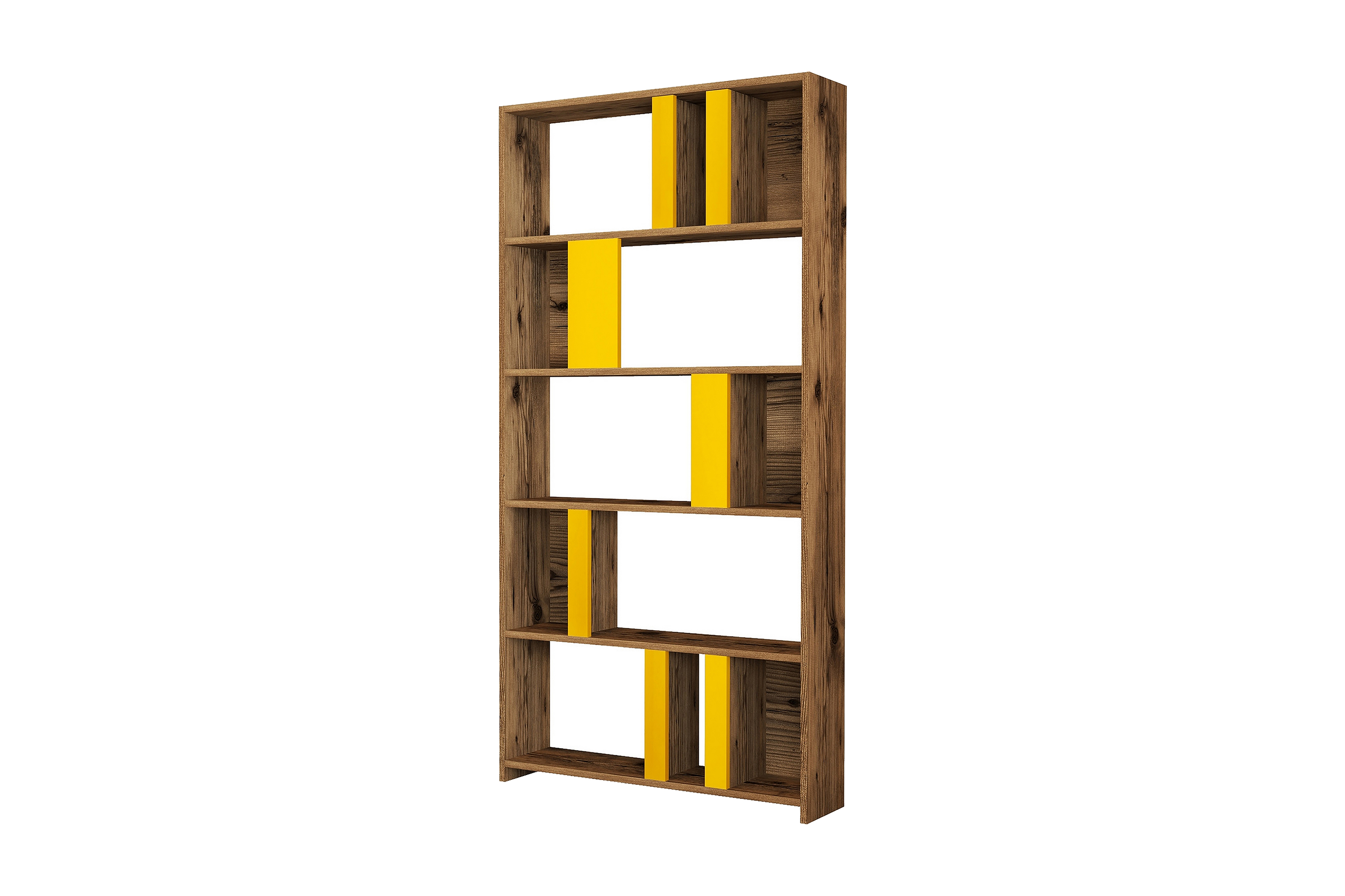 Timiza Bogreol 90x20 cm 5 Hylder Mørkebrun/Gul - Opbevaring | Trademax