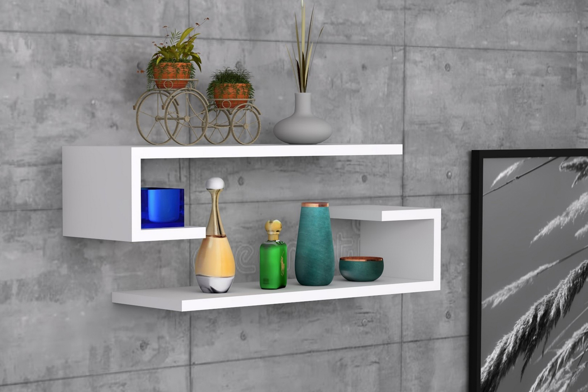 Sergoit Vegghylle 60x20 cm 4 Hyller Hvit - Oppbevaring - Trademax