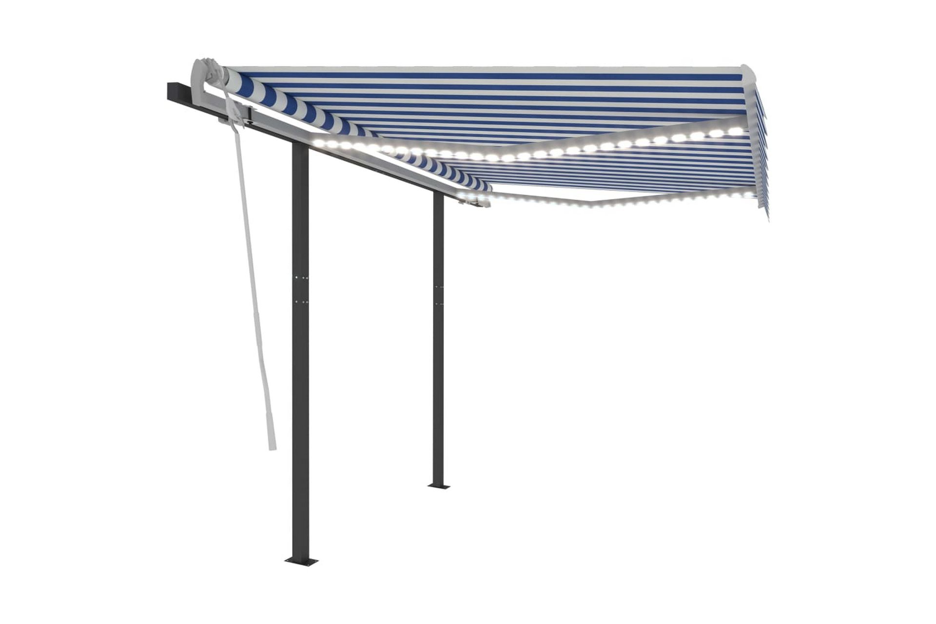 Be Basic Manuaalisesti kelattava markiisi LEDillä 3,5x2,5 m sinivalk ...