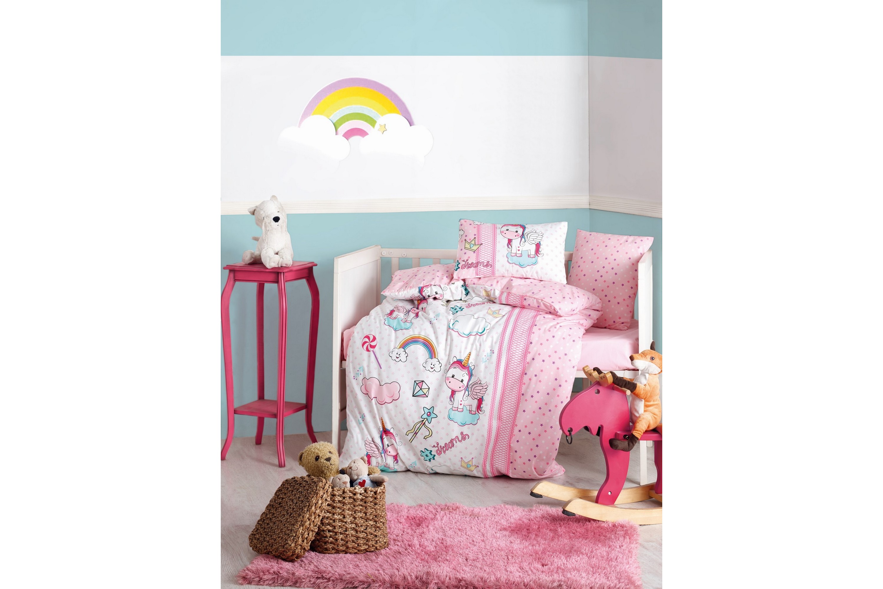 Bäddset Cotton Box Baby 4-dels Ranforce Rosa|Vit|Turkos - Textil ...