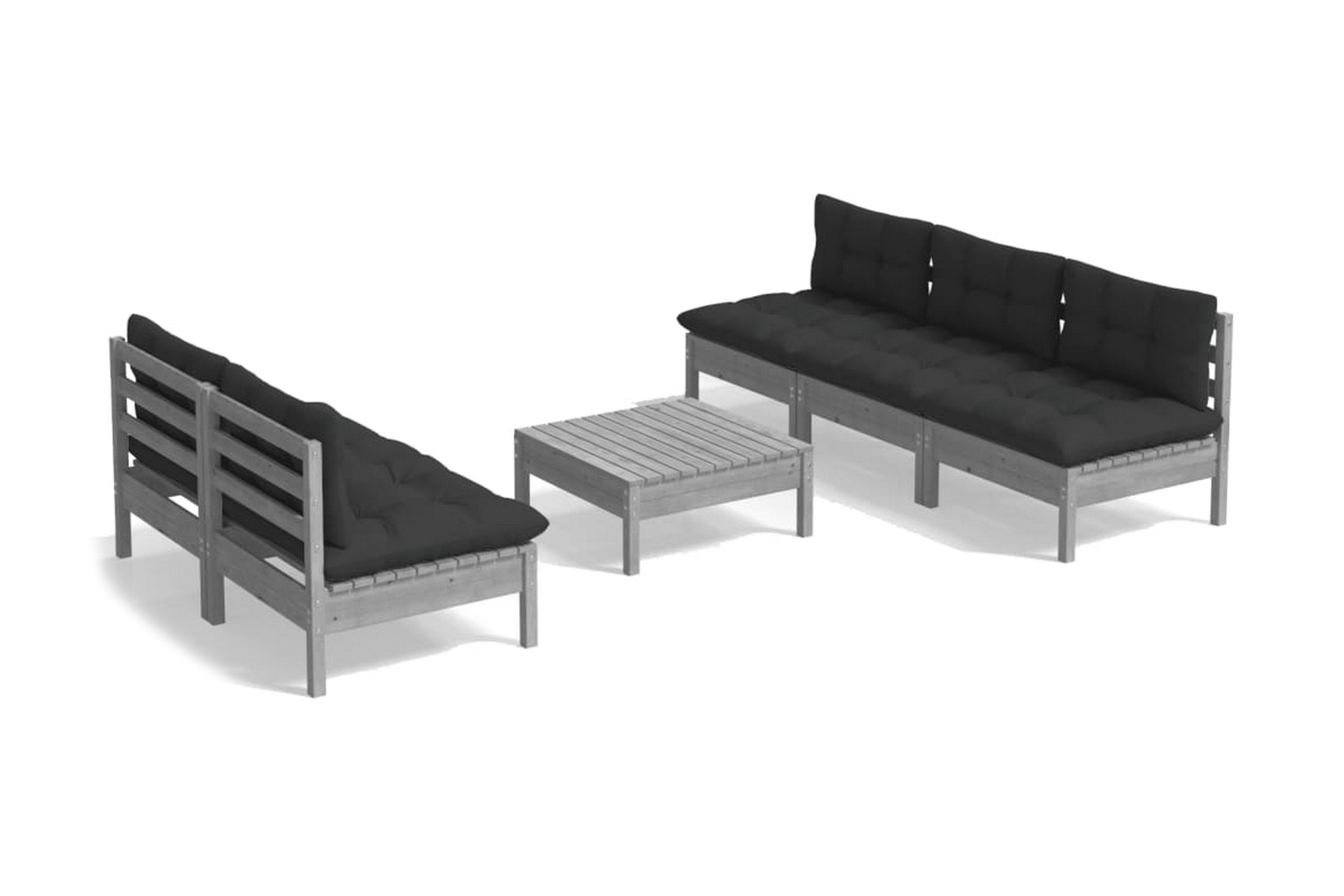 Be Basic Loungegrupp Utomhus med antracit dynor 6 delar massiv furu ...