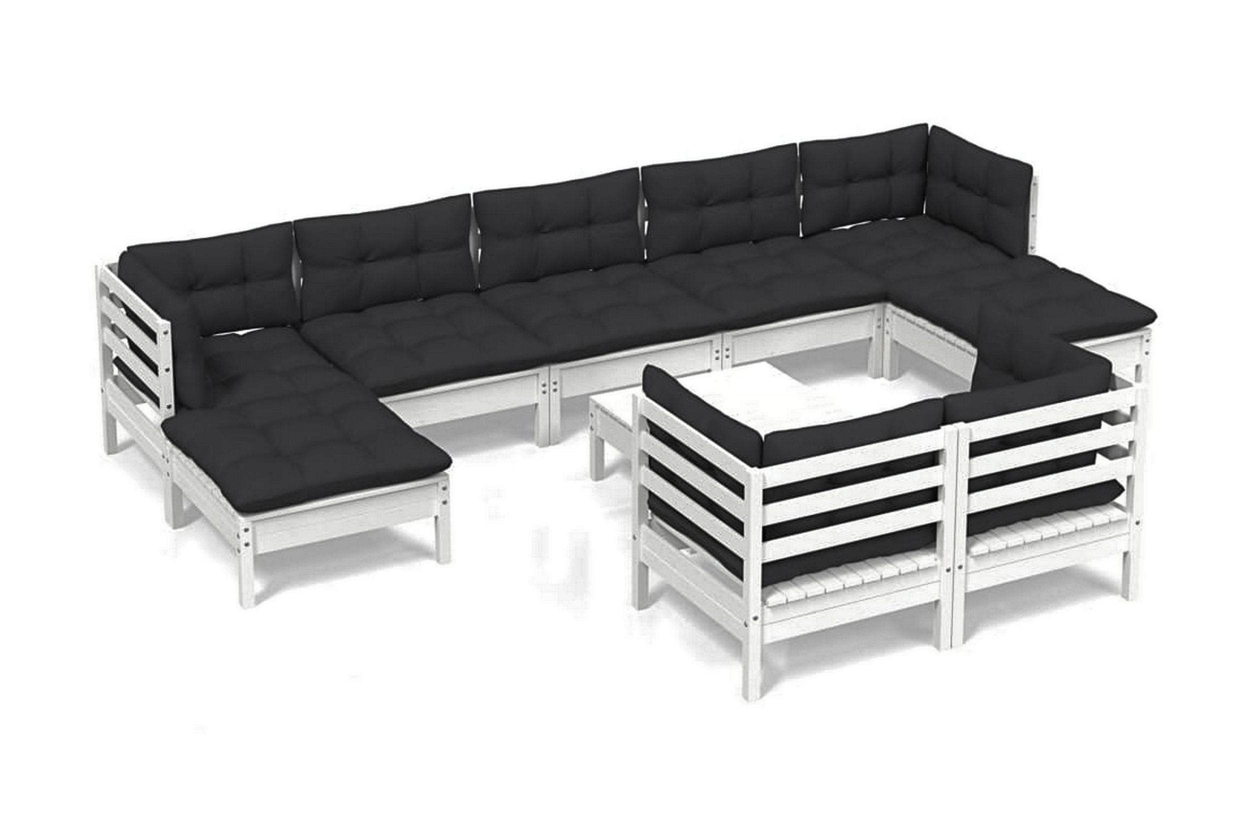 Be Basic Loungegrupp Utomhus med dynor 10 delar vit massiv furu Vit ...