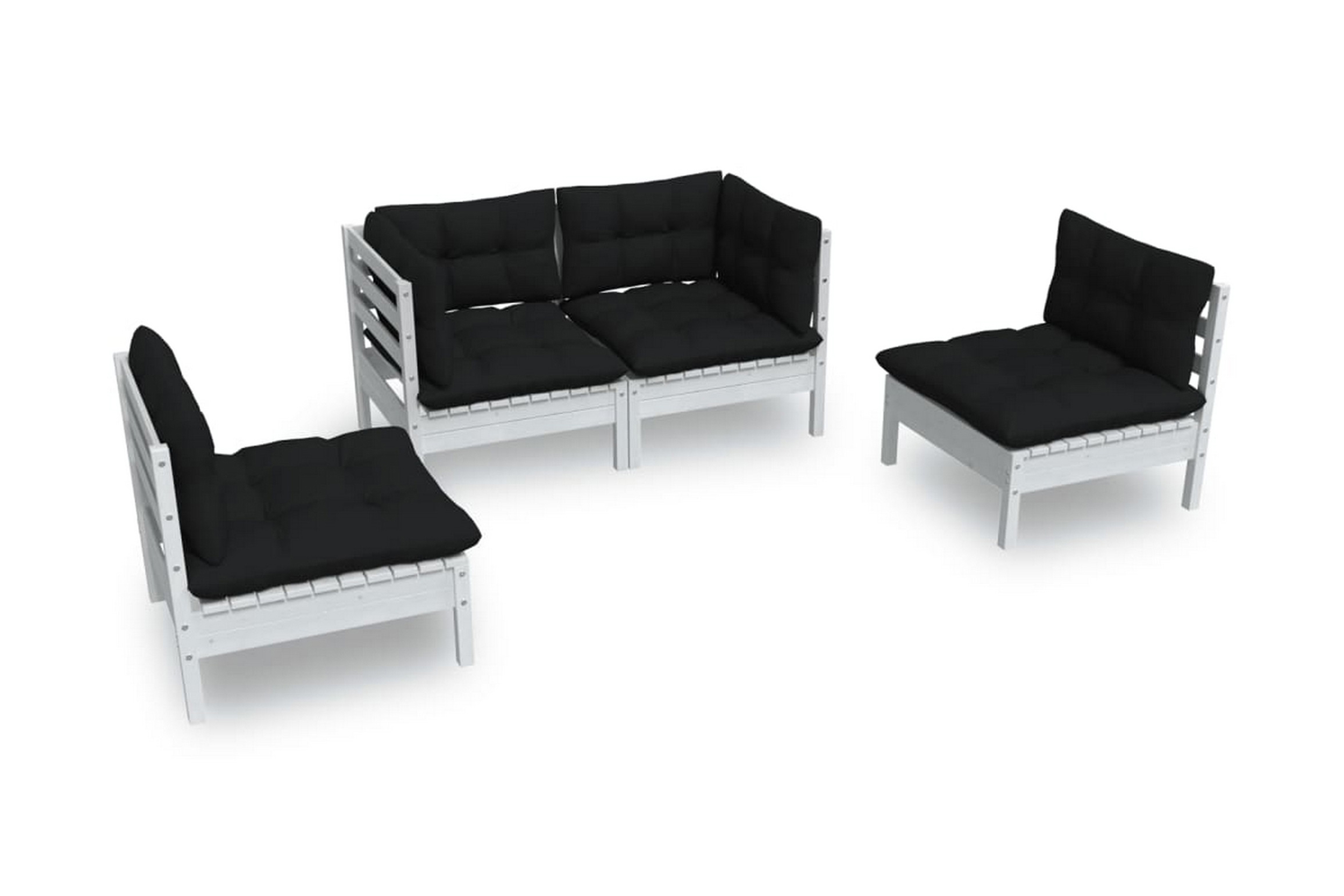 Be Basic Loungegrupp Utomhus med dynor 4 delar massiv furu Vit/svart ...