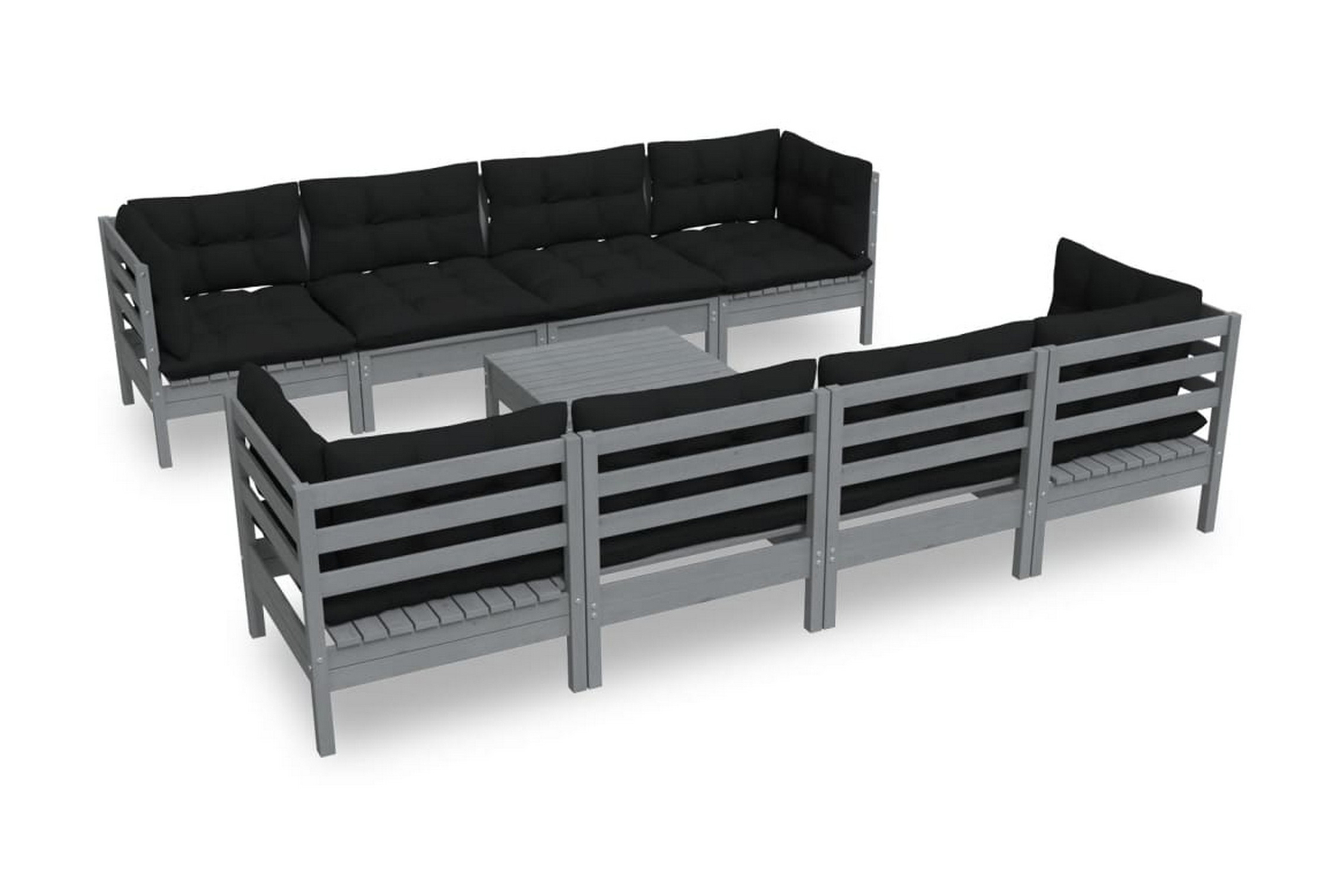 Be Basic Loungegrupp Utomhus med dynor 9 delar massiv furu Grå ...