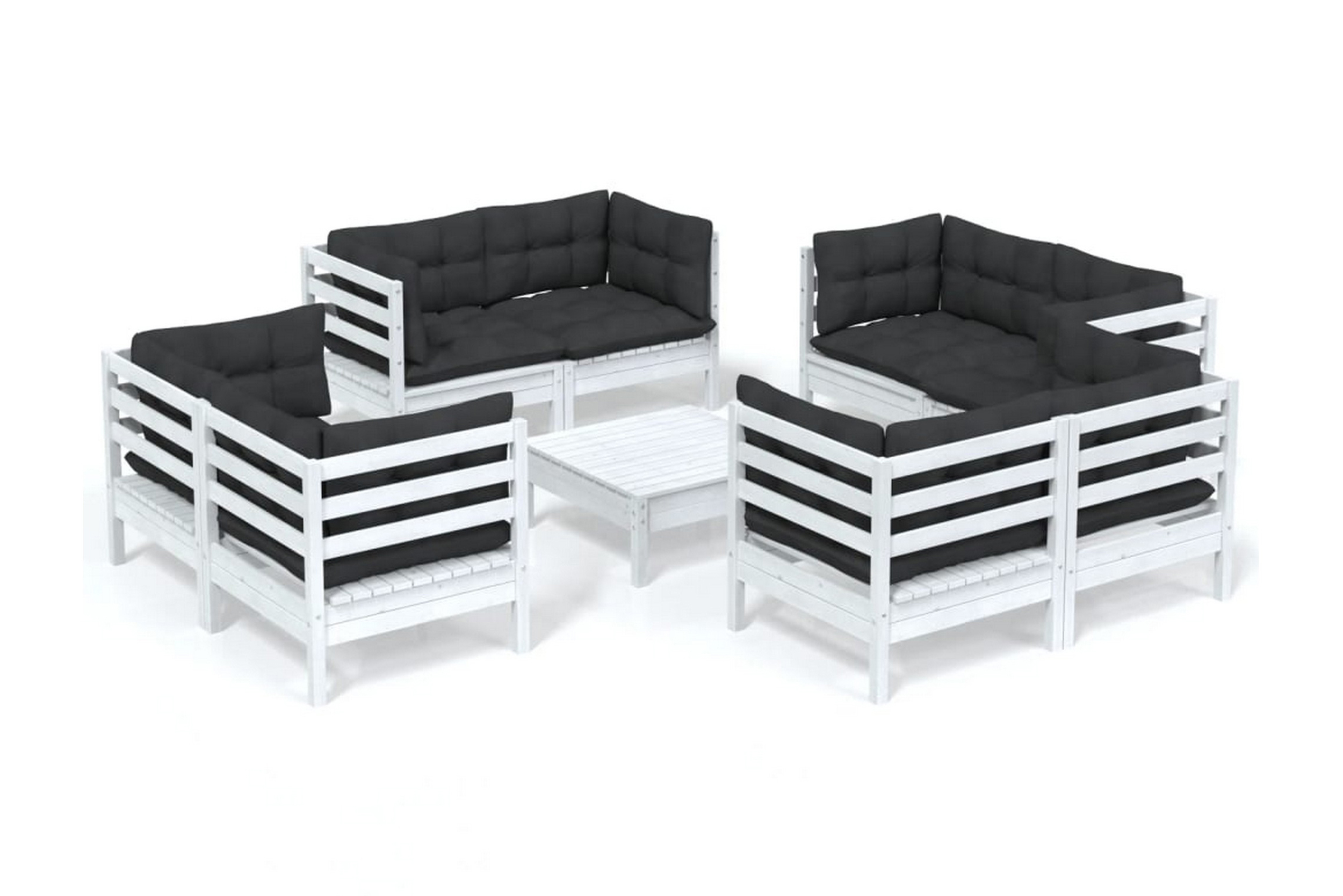 Be Basic Loungegrupp Utomhus med antracit dynor 9 delar massiv furu Vit ...