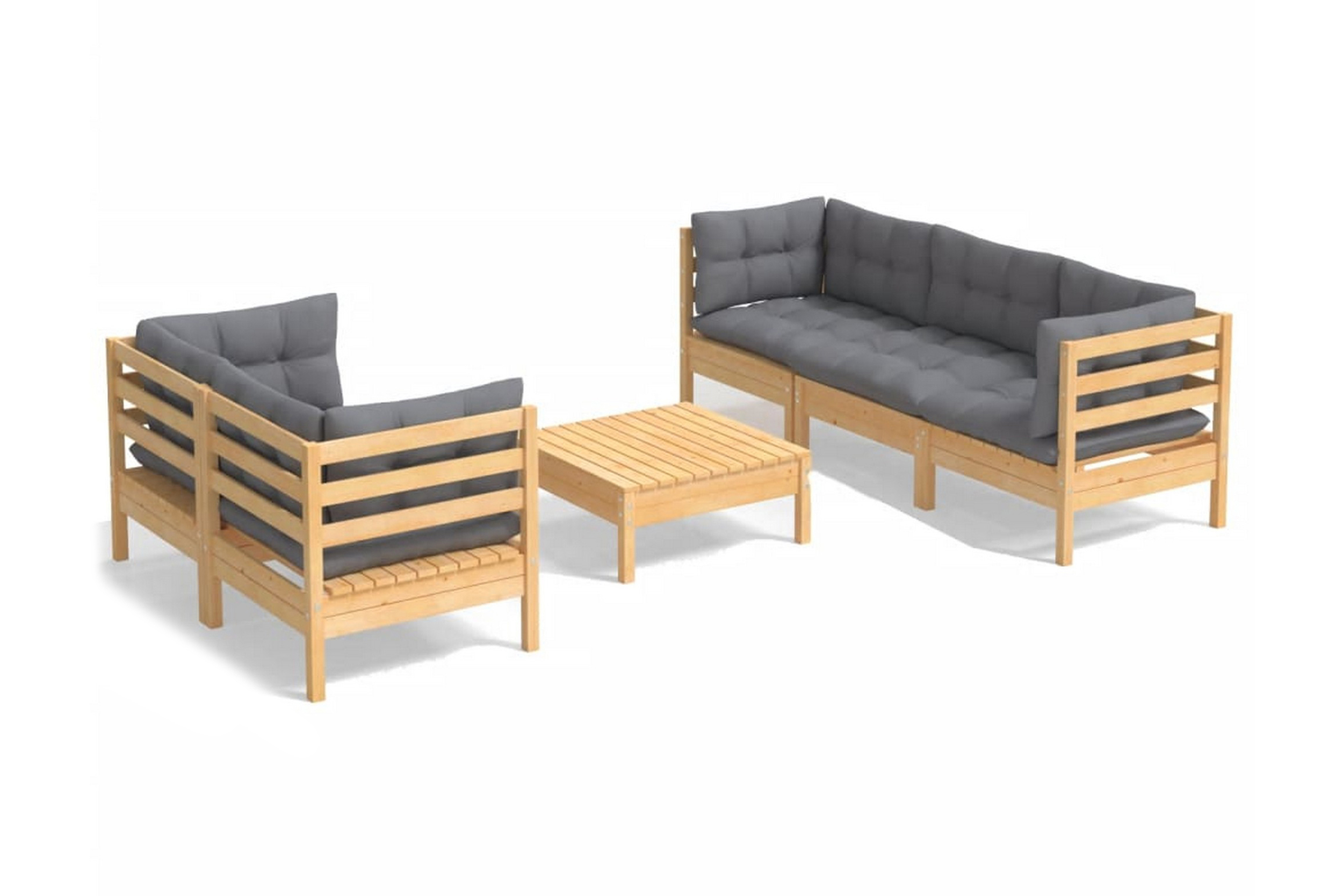 Be Basic Loungegrupp Utomhus med grå dynor 6 delar massiv furu Grå ...